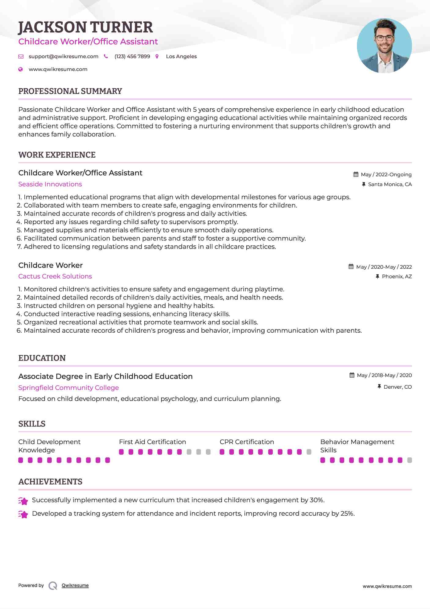 Childcare Worker Resume Samples QwikResume