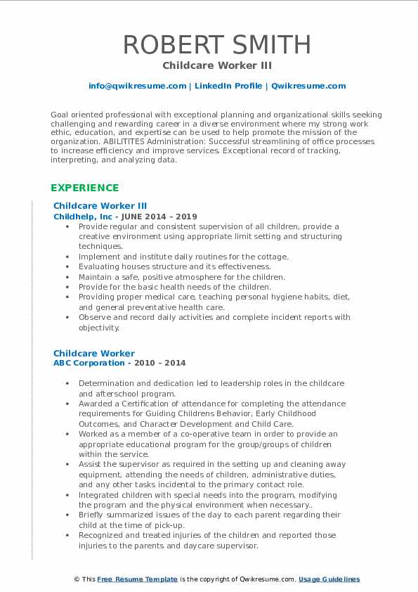 Childcare Worker Resume Samples QwikResume