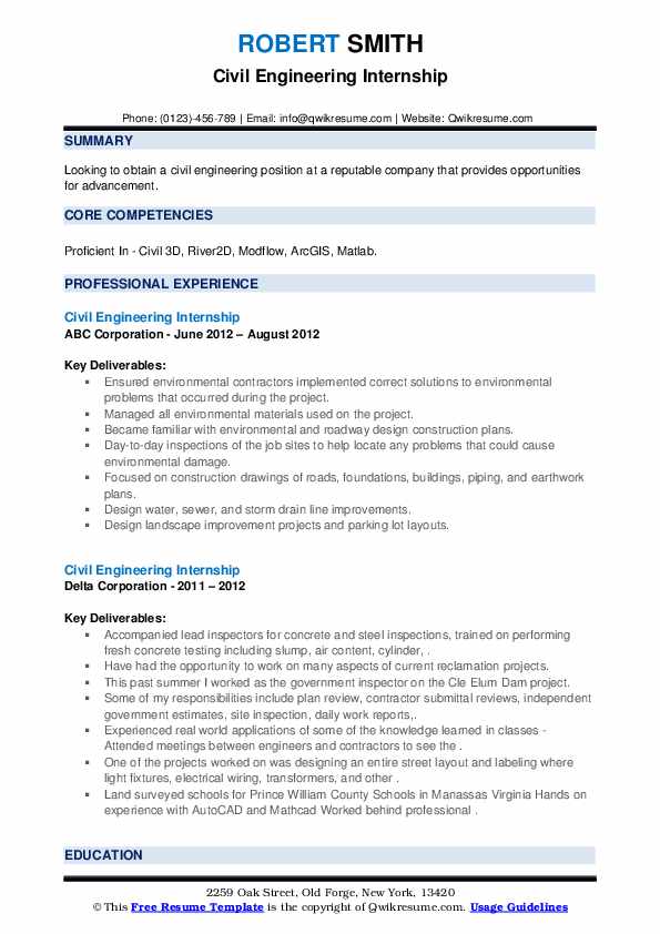 Civil Engineer Internship Resume at netcohenblog Blog