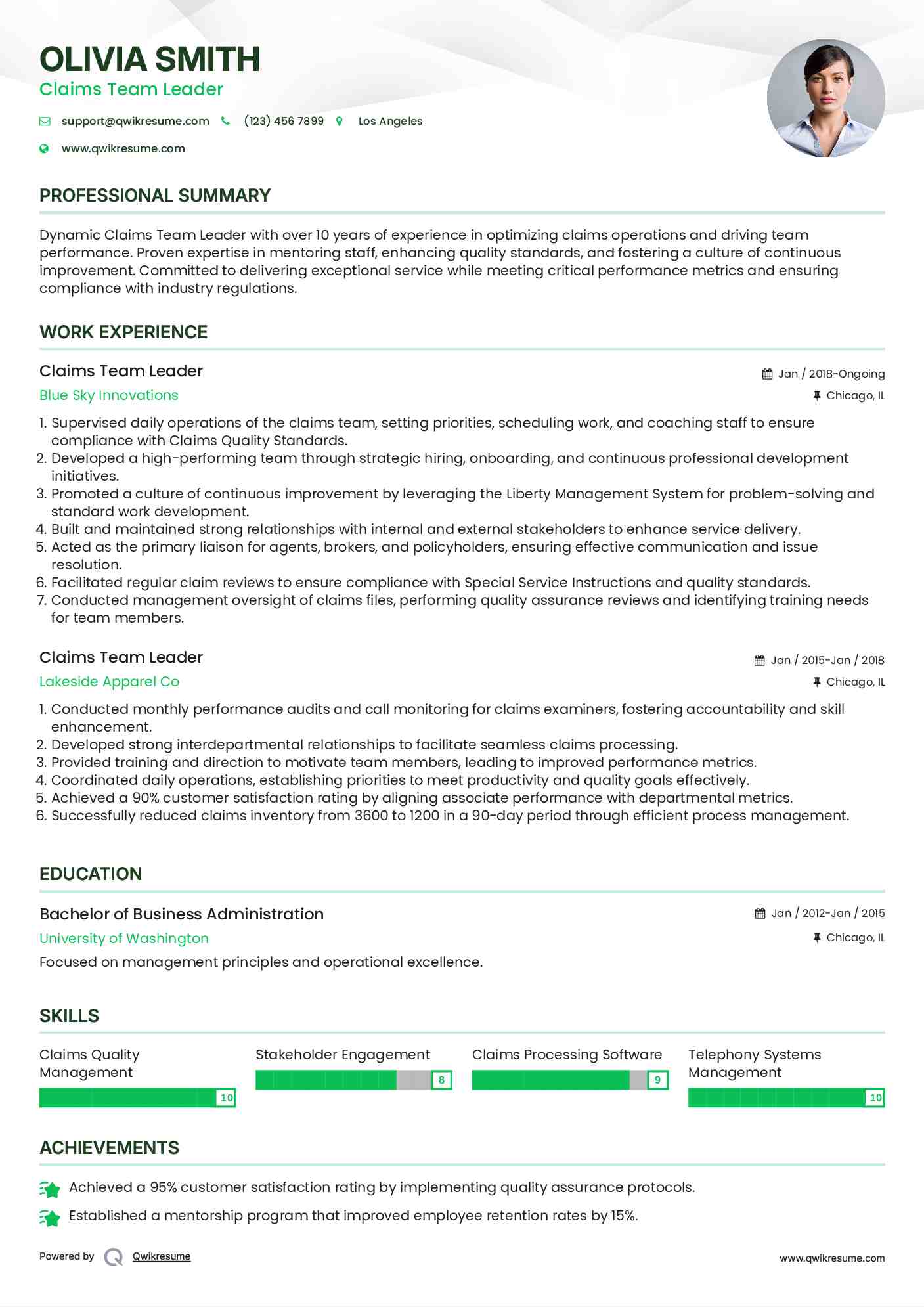 Claims Team Leader Resume Samples QwikResume