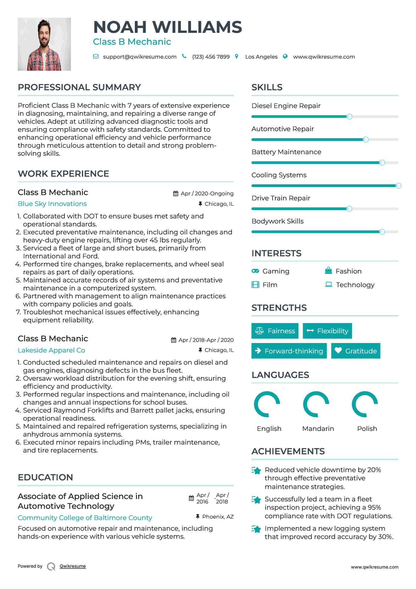 Class B Mechanic Resume Samples | QwikResume