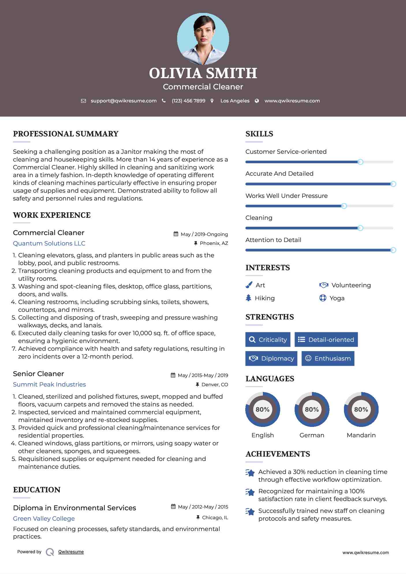 Cleaner Resume Samples QwikResume