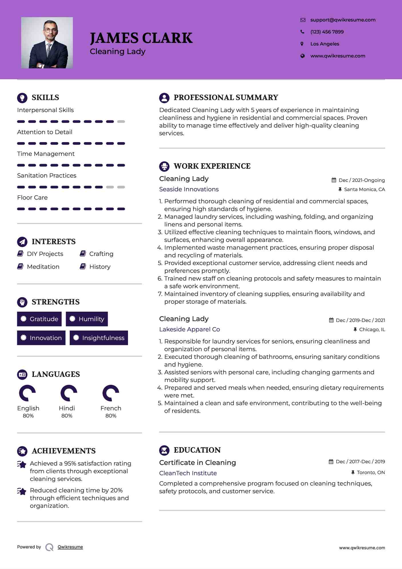 Cleaning Lady Resume Samples QwikResume
