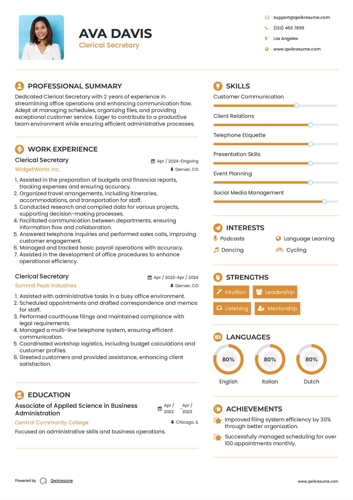 10+ Clerical Secretary Resume Samples & Templates For 2025