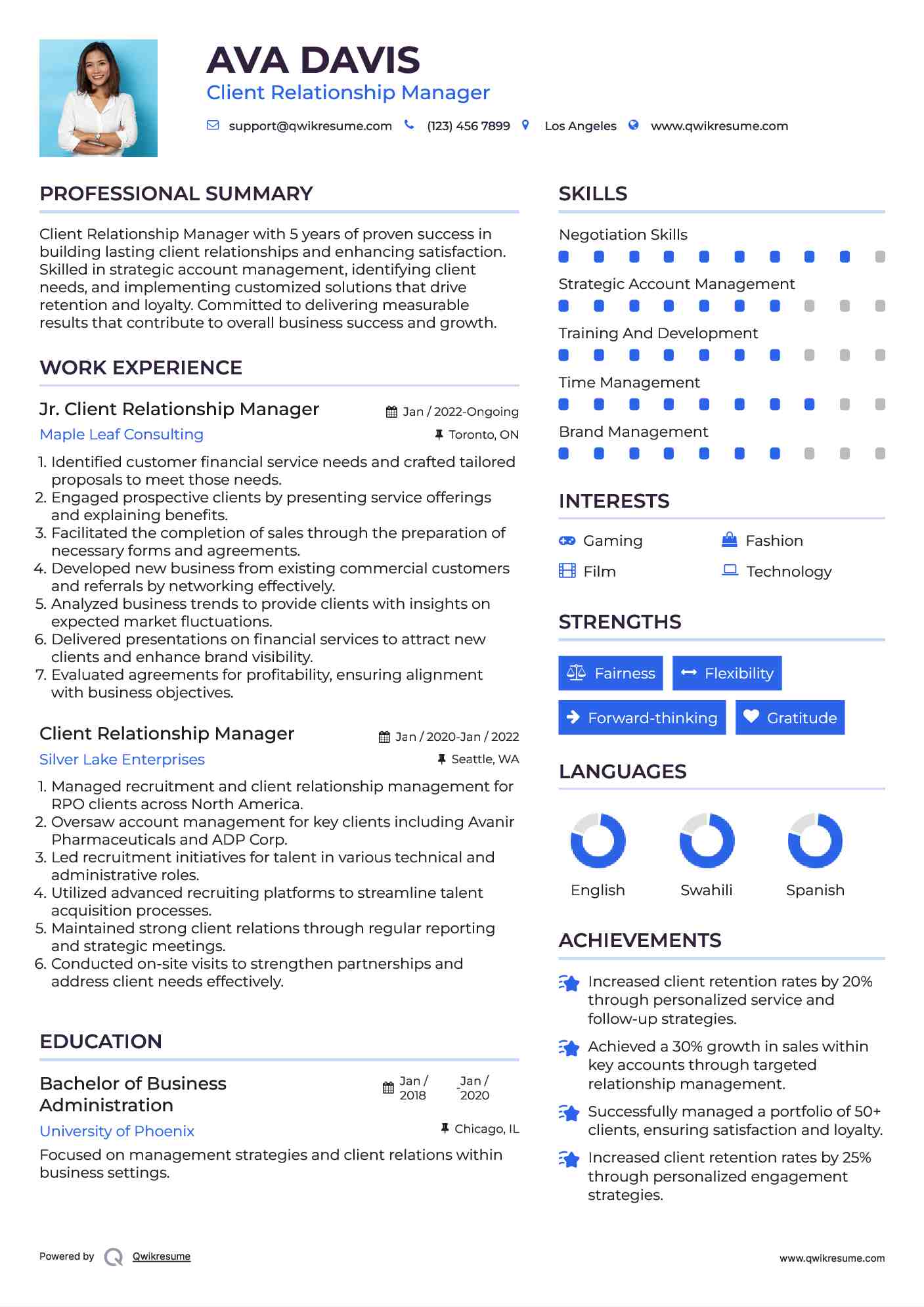Client Relationship Manager Resume Samples QwikResume