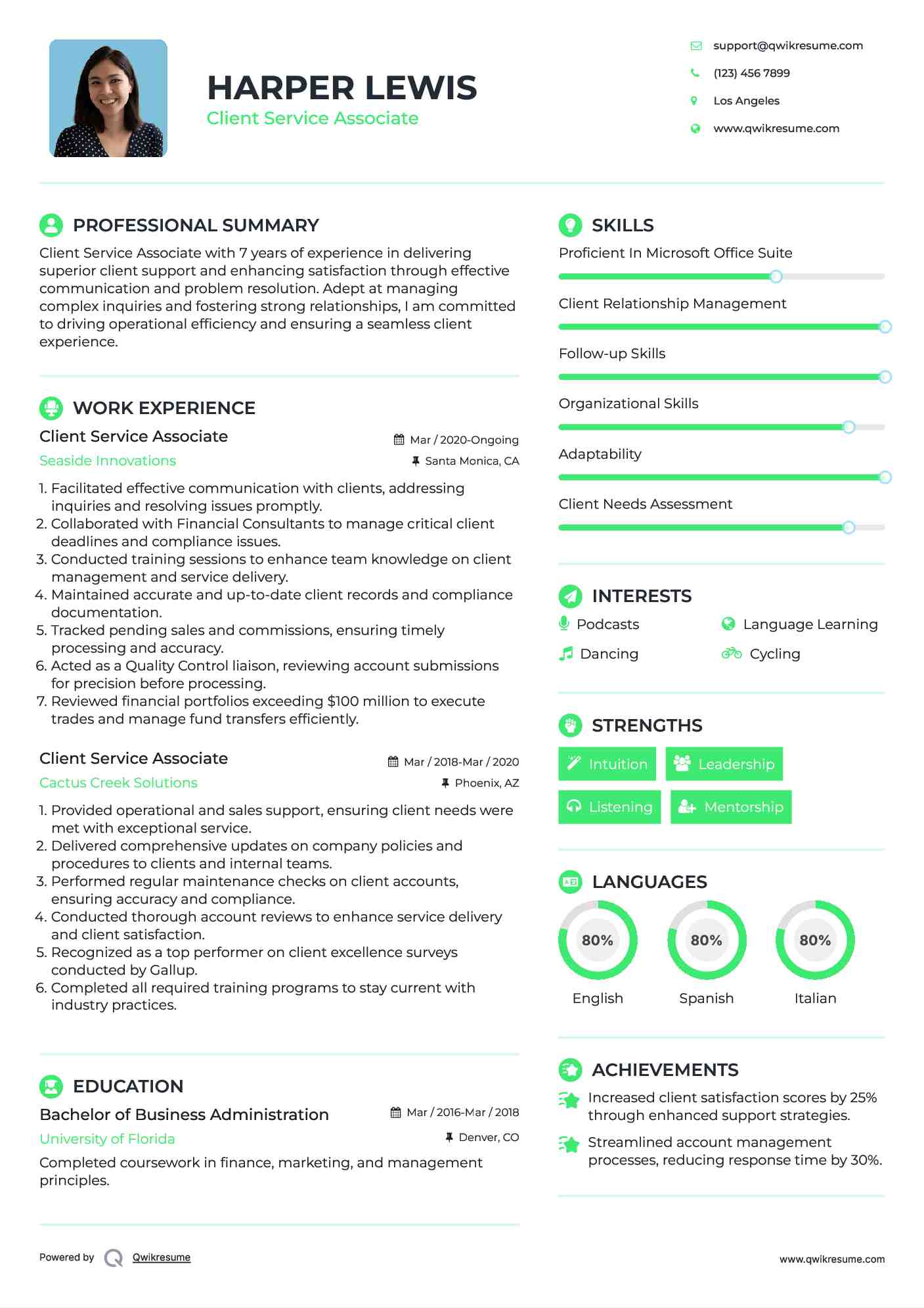 Client Service Associate Resume Samples QwikResume