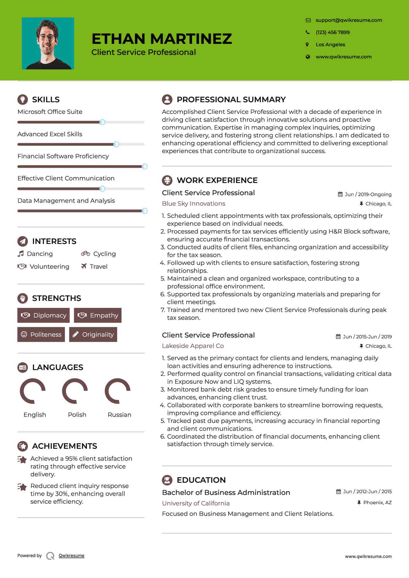 Client Service Professional Resume Samples QwikResume