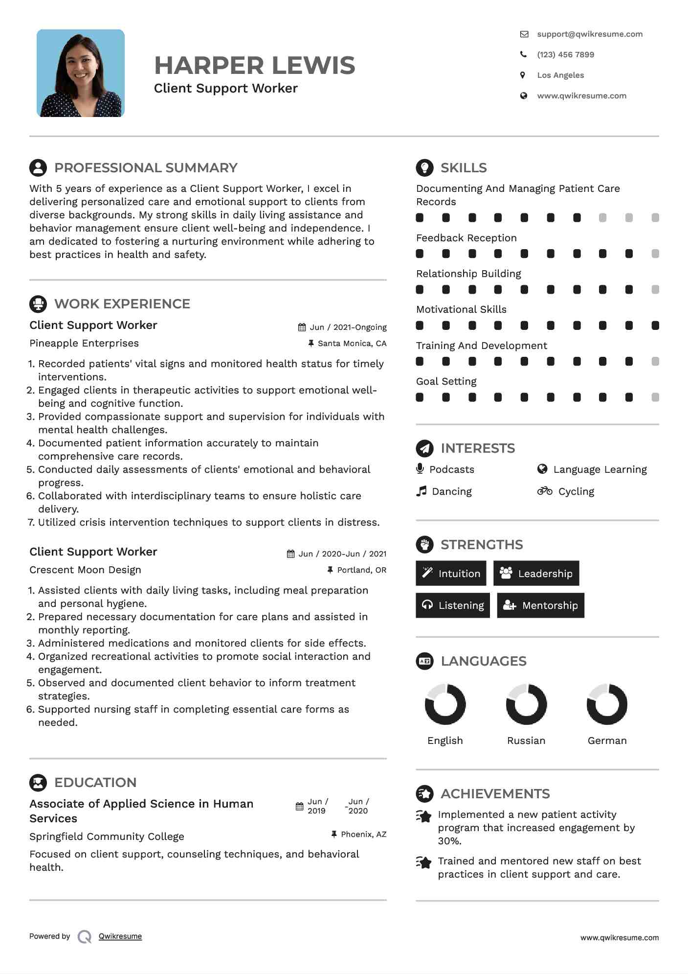Client Support Worker Resume Samples QwikResume