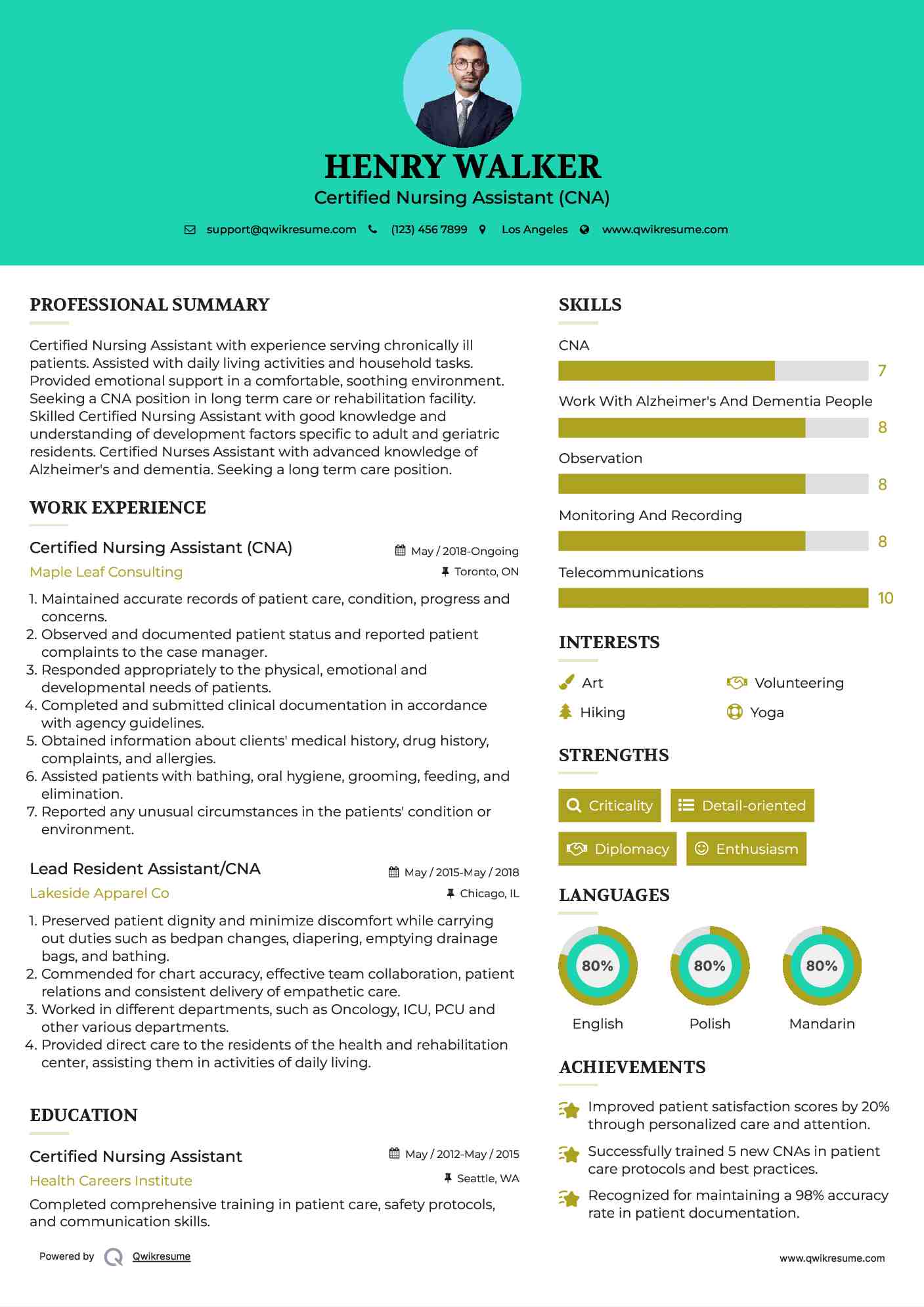 CNA Resume Samples QwikResume