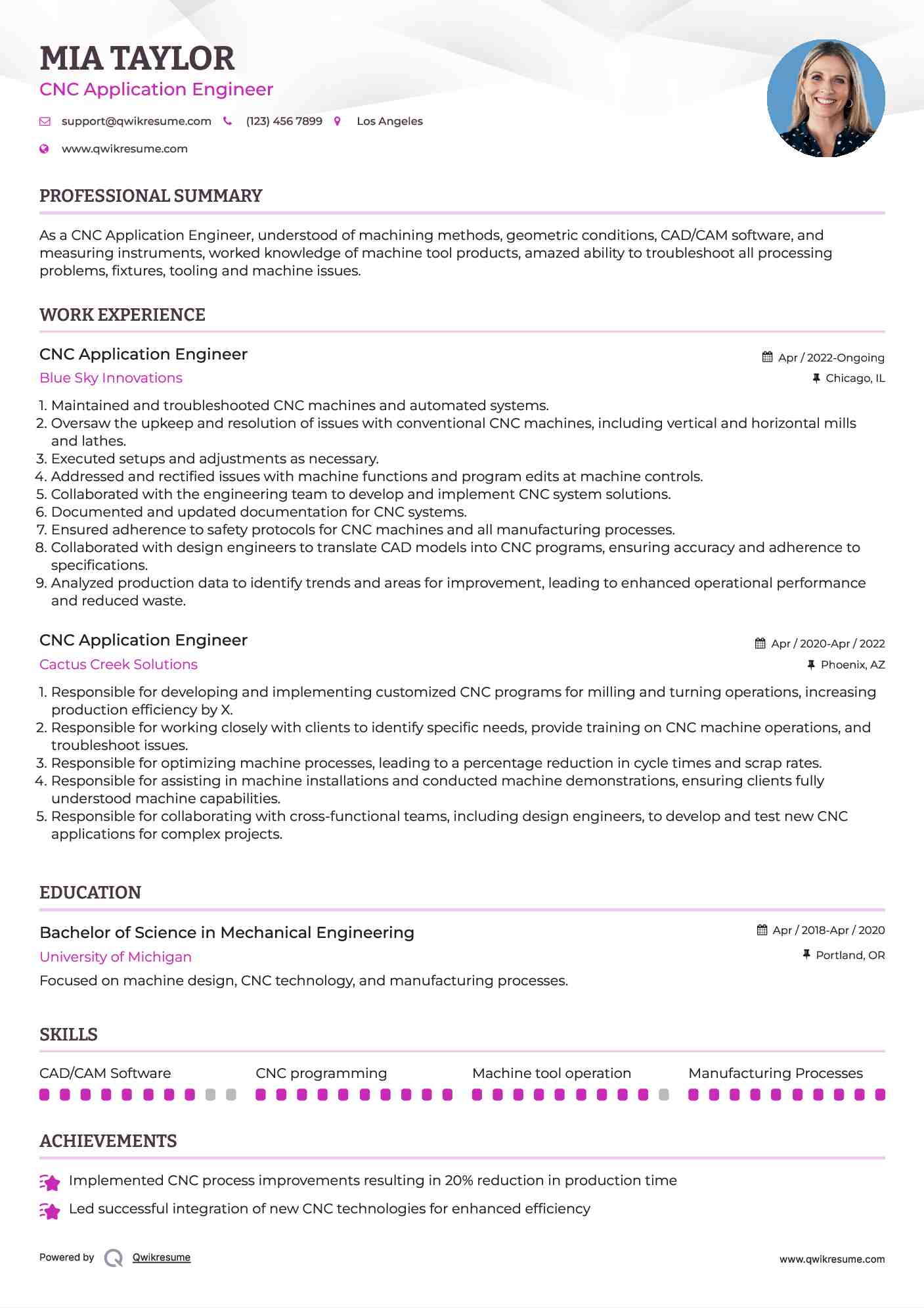 10+ CNC Application Engineer Resume Samples & Templates for 2025