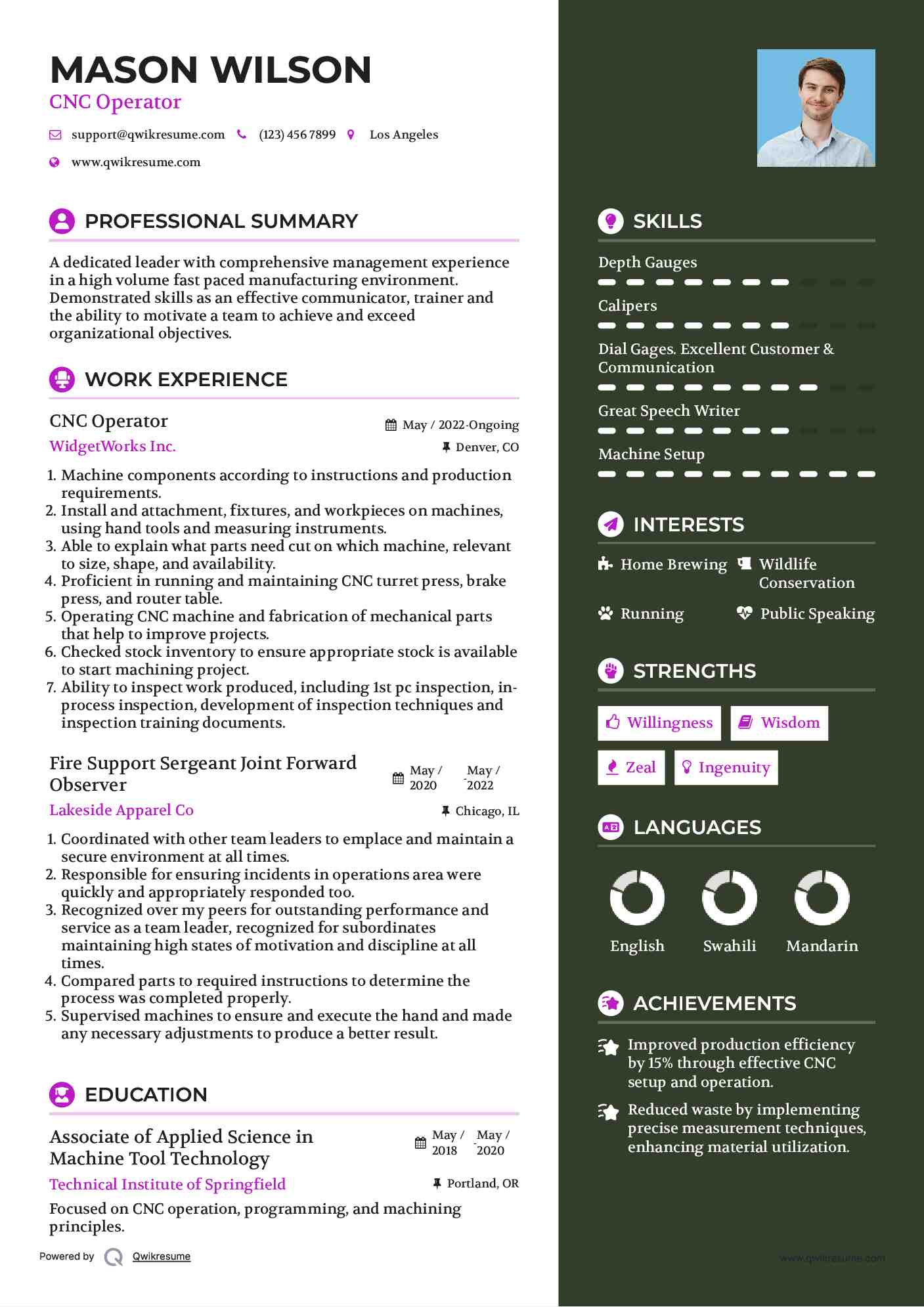 CNC Operator Resume Samples QwikResume