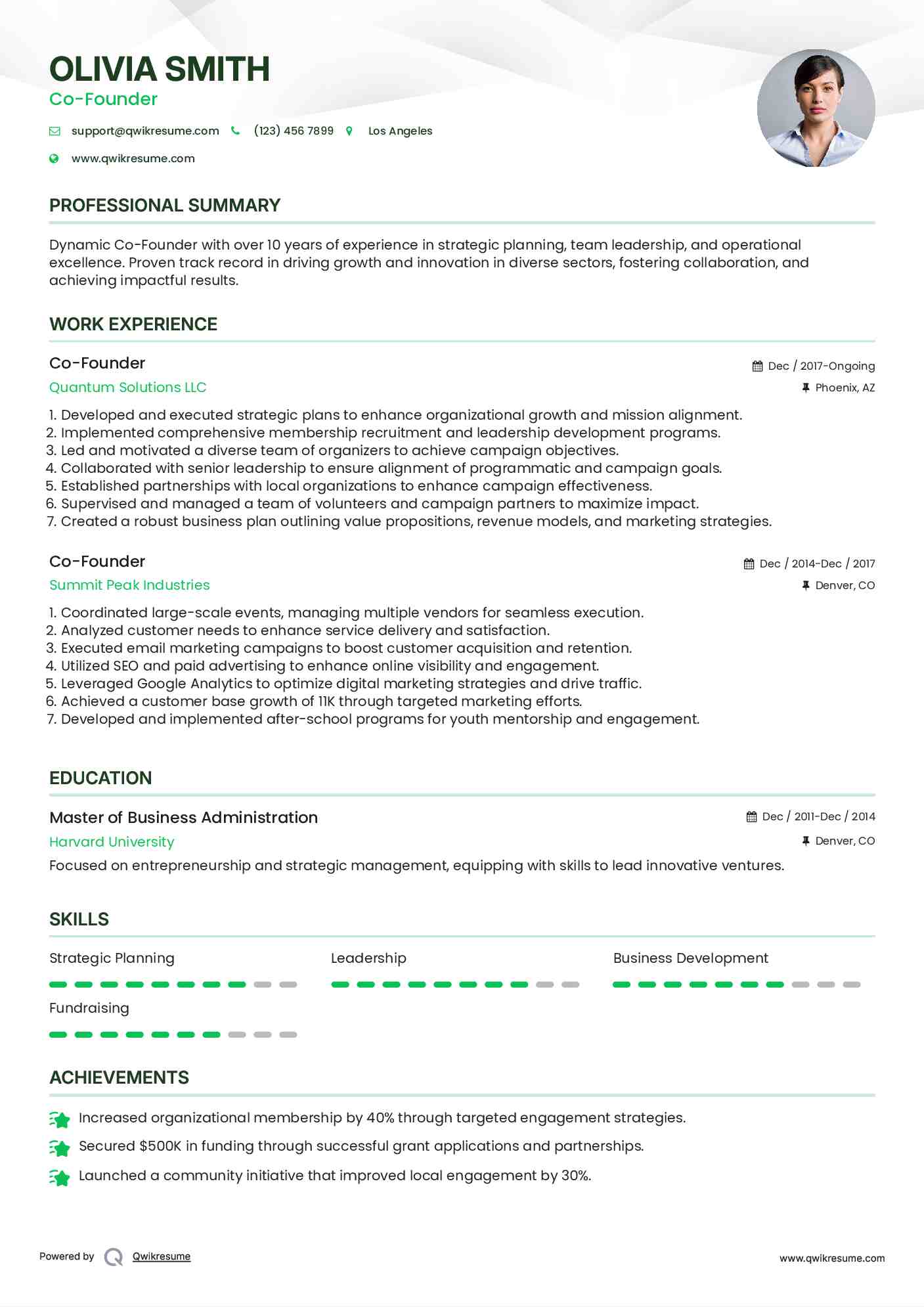 Co Founder Resume Samples QwikResume Co Founder Resume Samples QwikResume