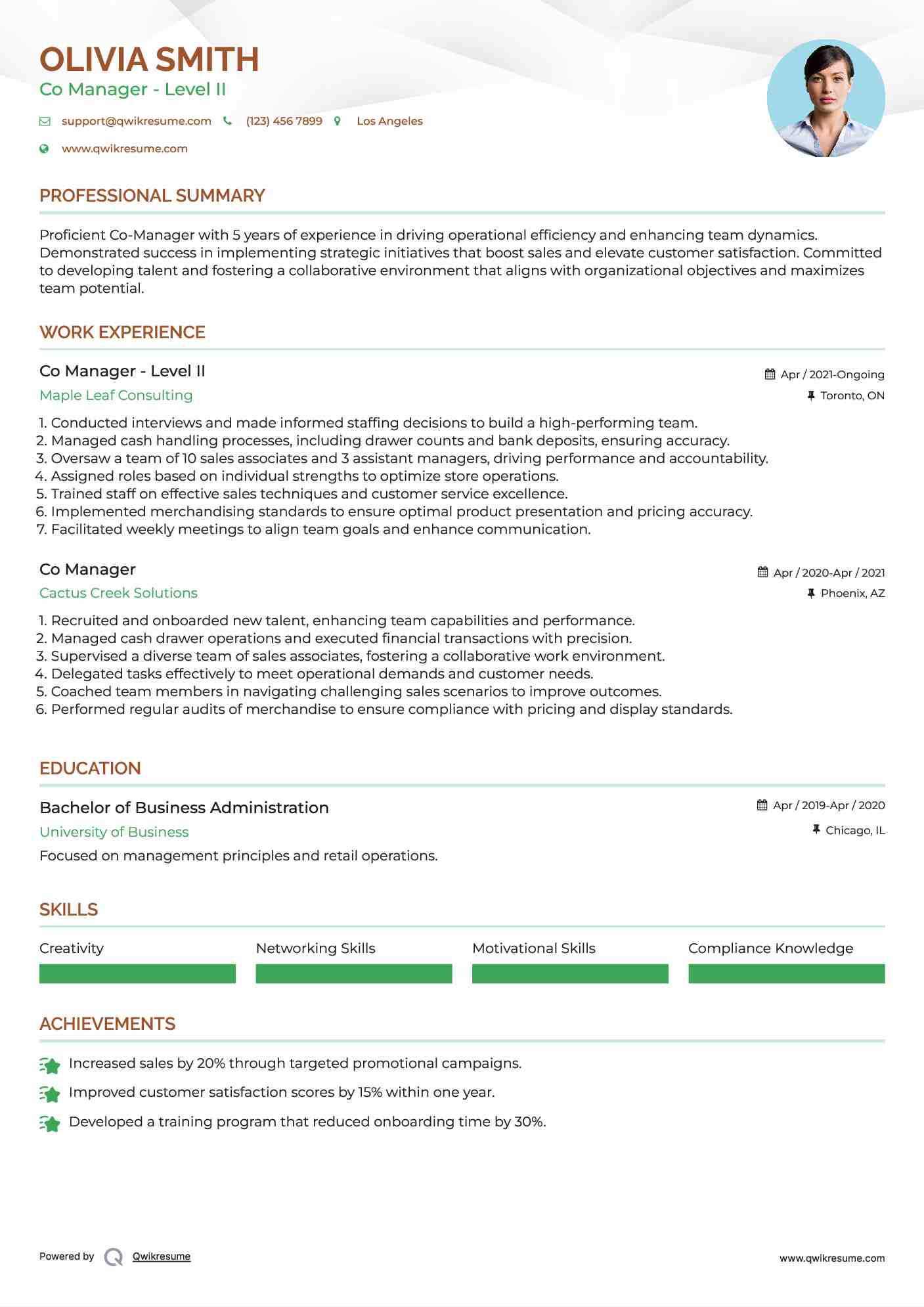 10+ Co-Manager Resume Samples & Templates for 2025