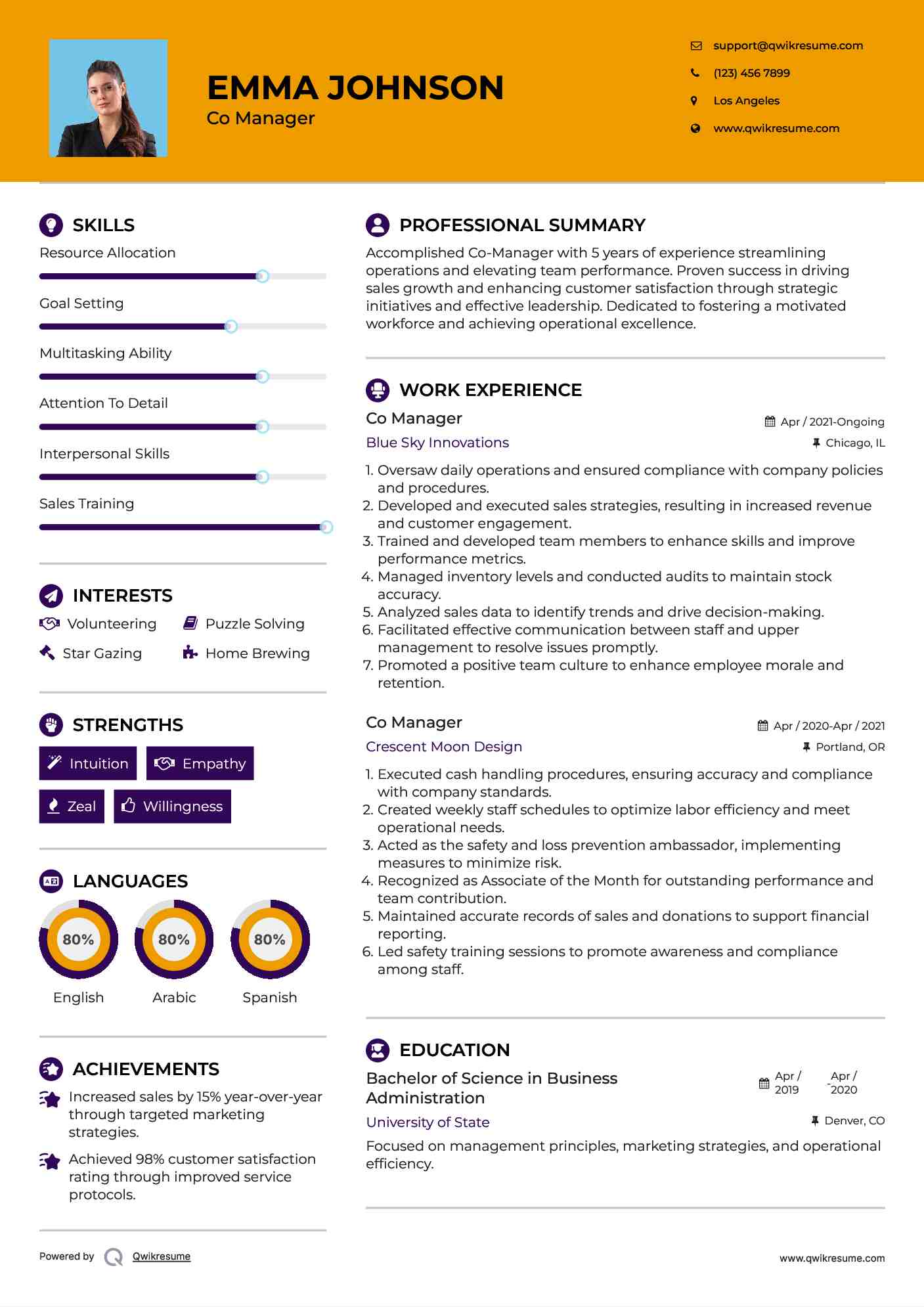 10+ Co-Manager Resume Samples & Templates for 2025