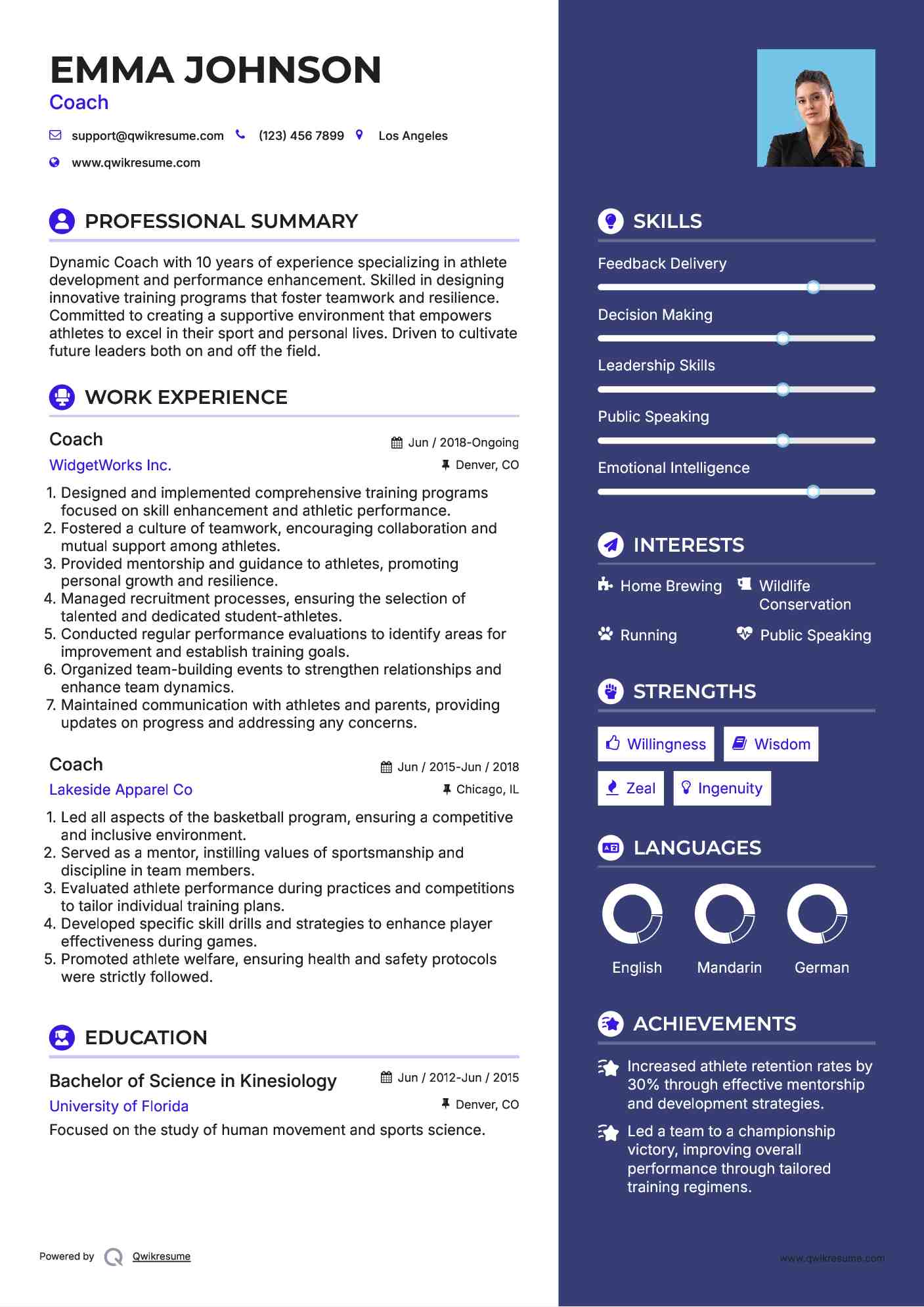 Coach Resume Samples QwikResume