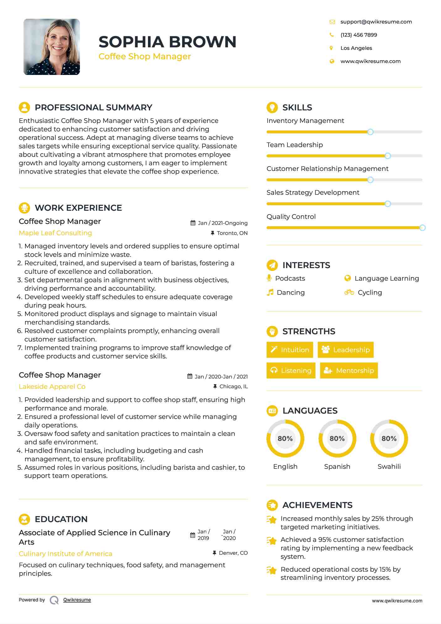 Coffee Shop Resume Sample