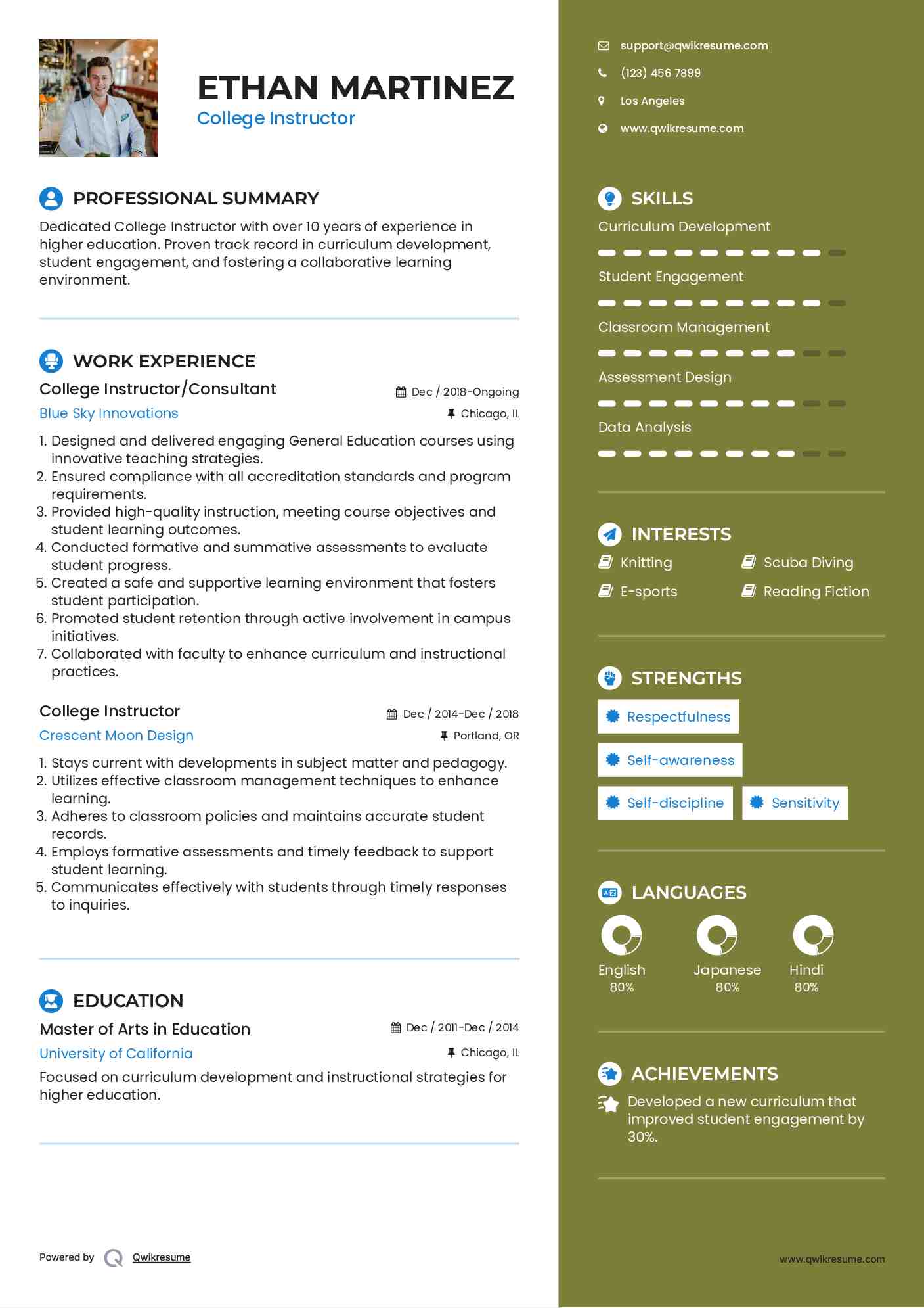 College Instructor Resume Samples QwikResume