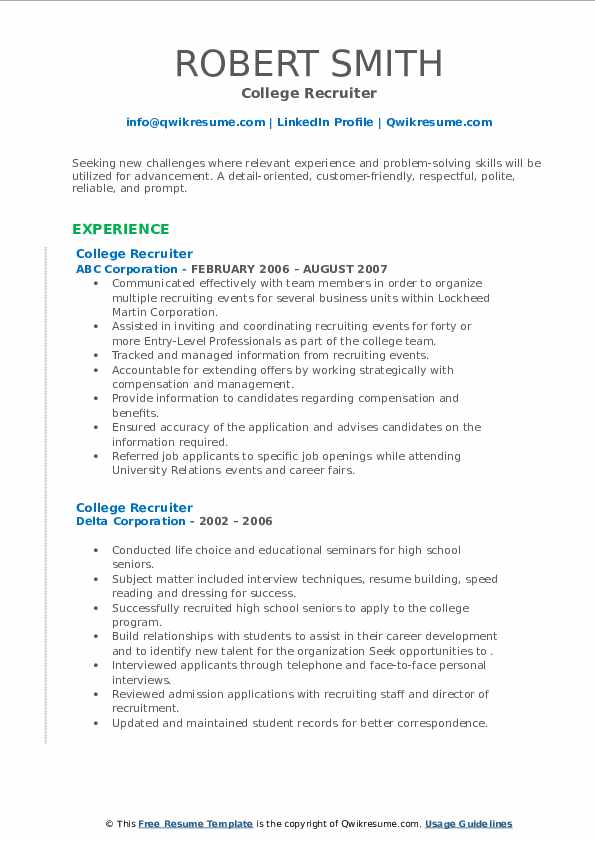College Recruiter Resume Samples | QwikResume College Recruiter Resume Samples | QwikResume