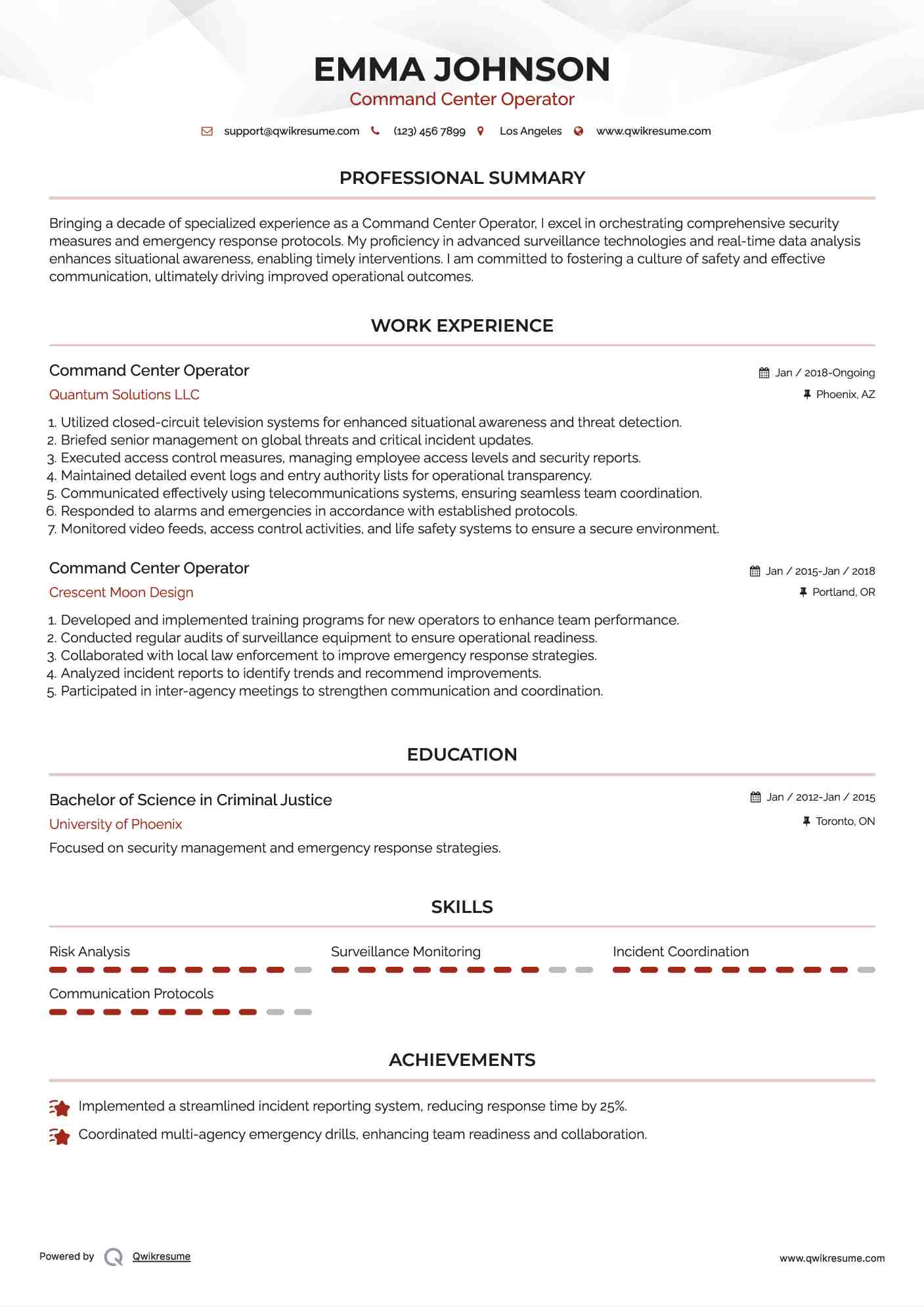 10+ Command Center Operator Resume Samples & Templates for 2025 10+ Command Center Operator Resume Samples & Templates for 2025