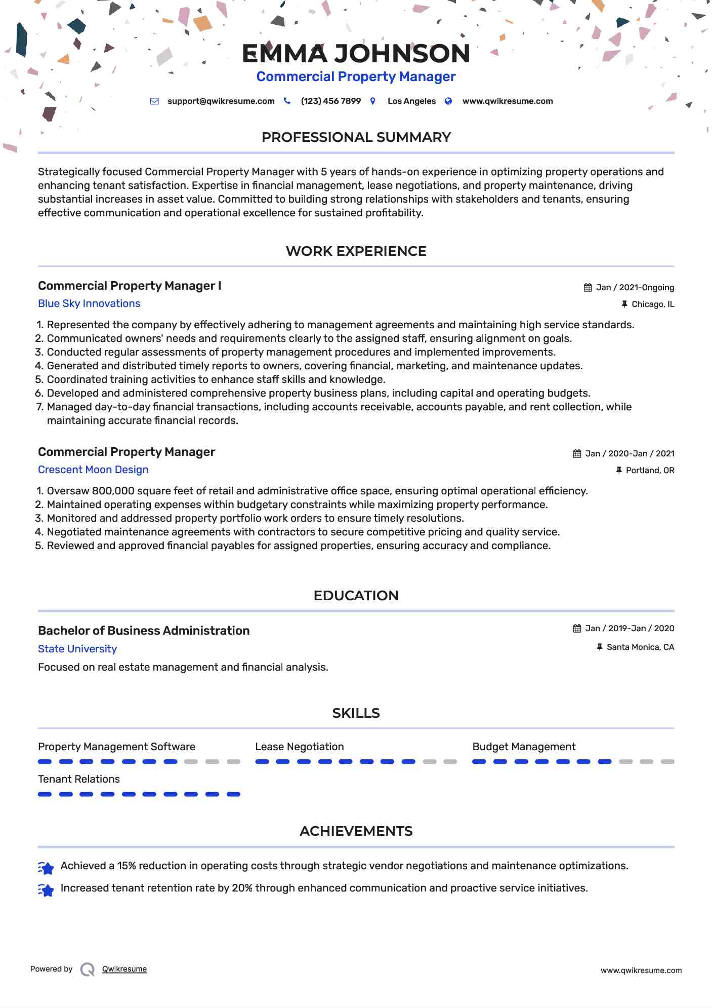 Commercial Property Manager Resume Samples QwikResume