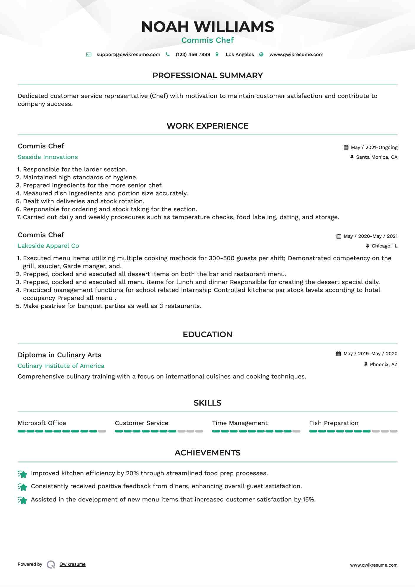 Commis Chef Resume Samples QwikResume Commis Chef Resume Samples QwikResume