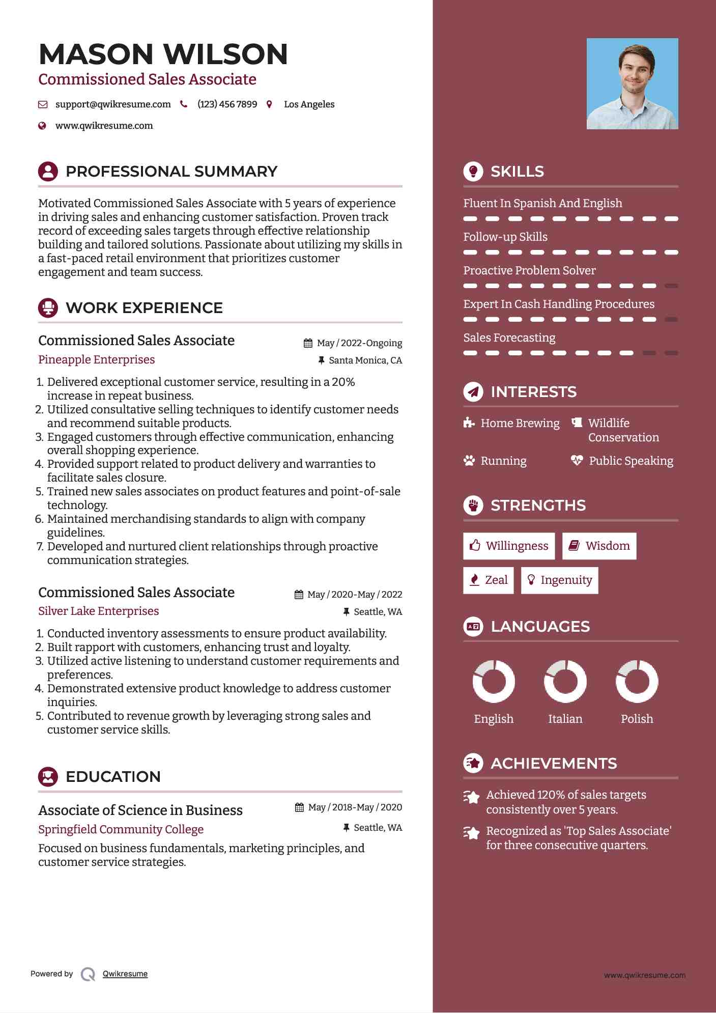 Commissioned Sales Associate Resume Samples QwikResume