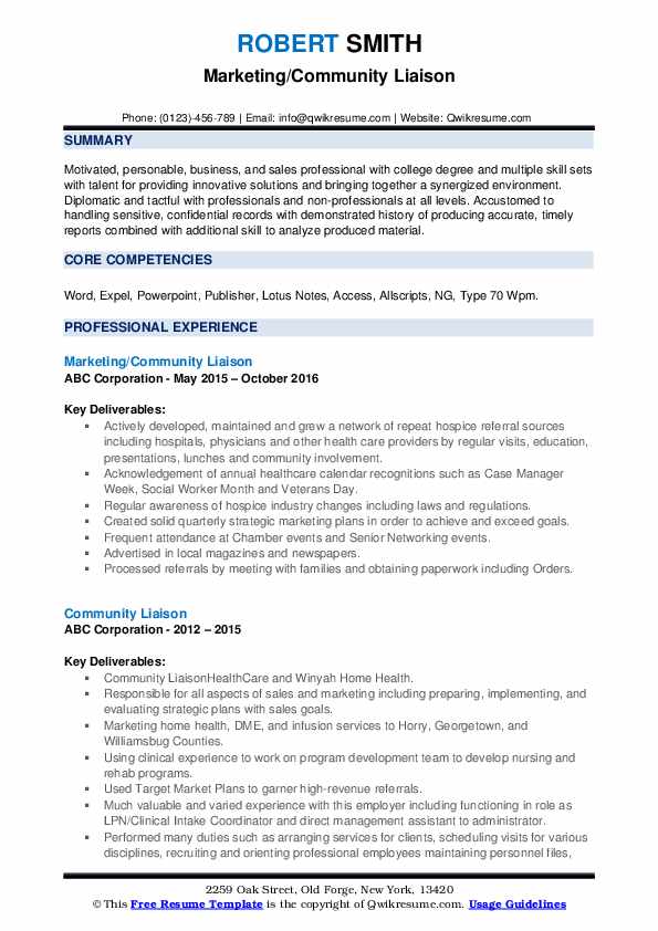 Community Liaison Resume Samples | QwikResume