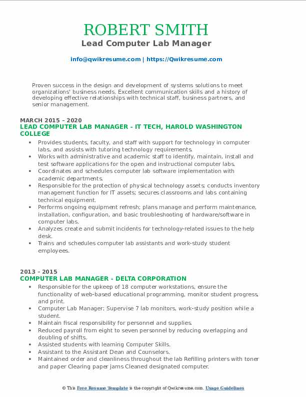 Lab Manager Resume Lab Technician Resume Samples | QwikResume