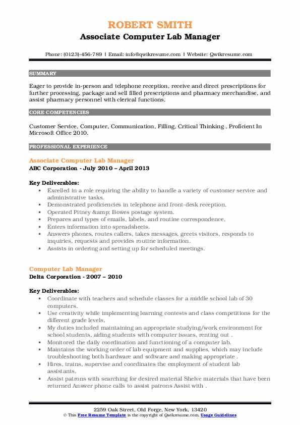 Computer Lab Manager Sample Resume Program Manager Resume Samples