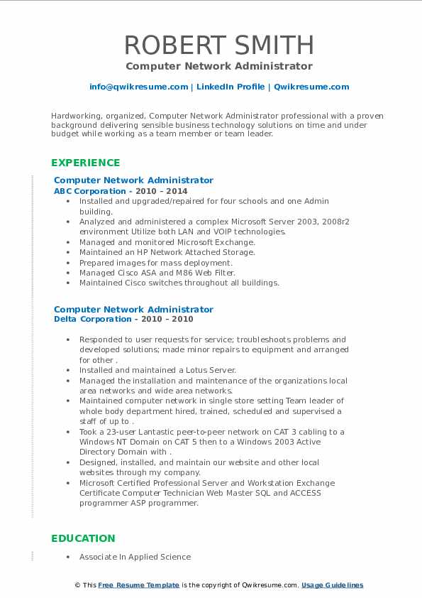 Network Admin Resume