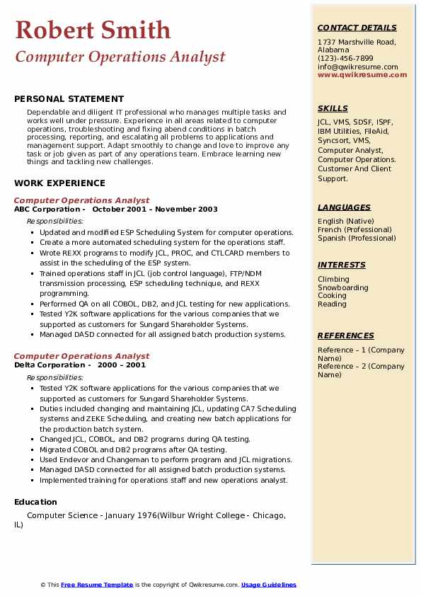 Computer Operations Analyst Resume Samples | QwikResume