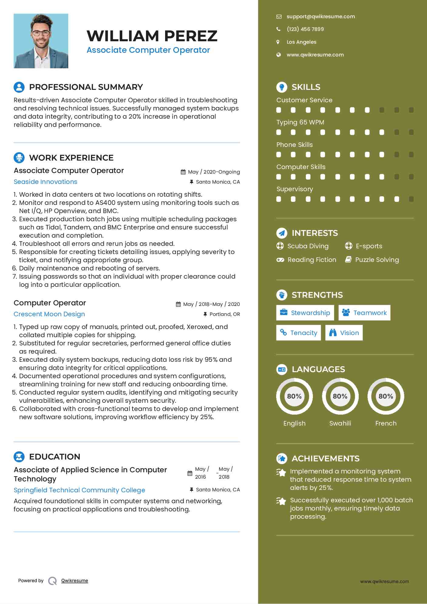Computer Operator Resume Samples QwikResume
