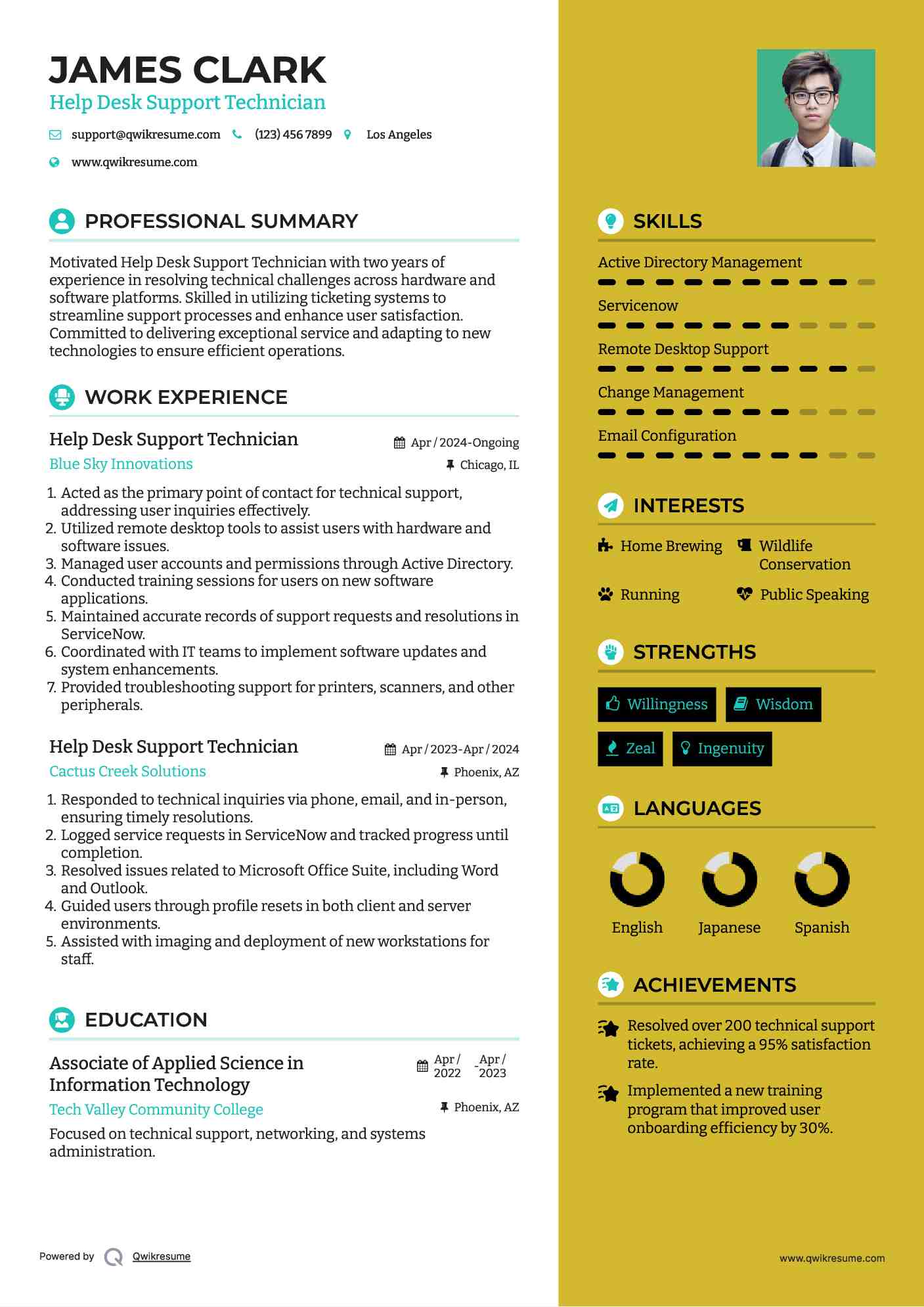 Help Desk Support Resume Sample