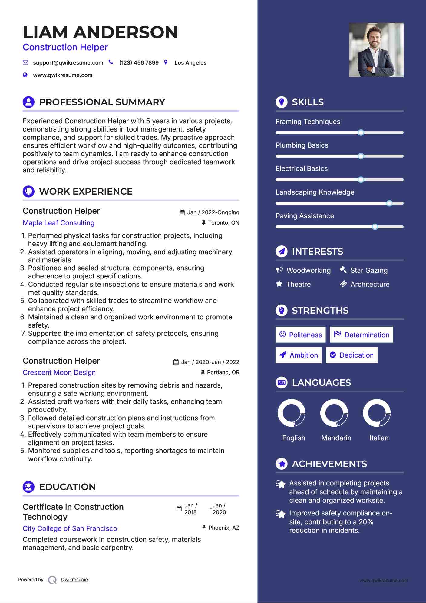 Construction Helper Resume Samples QwikResume