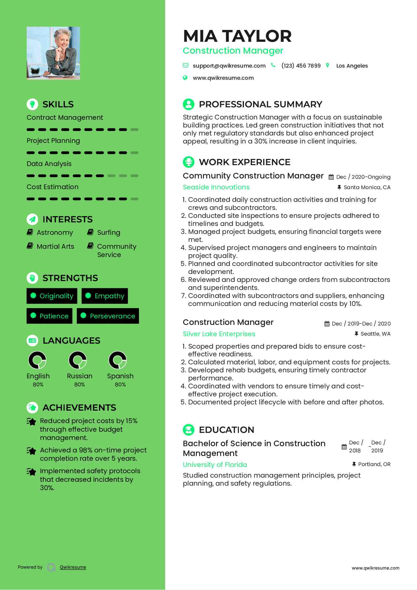 10+ Construction Manager Resume Samples & Templates for 2025