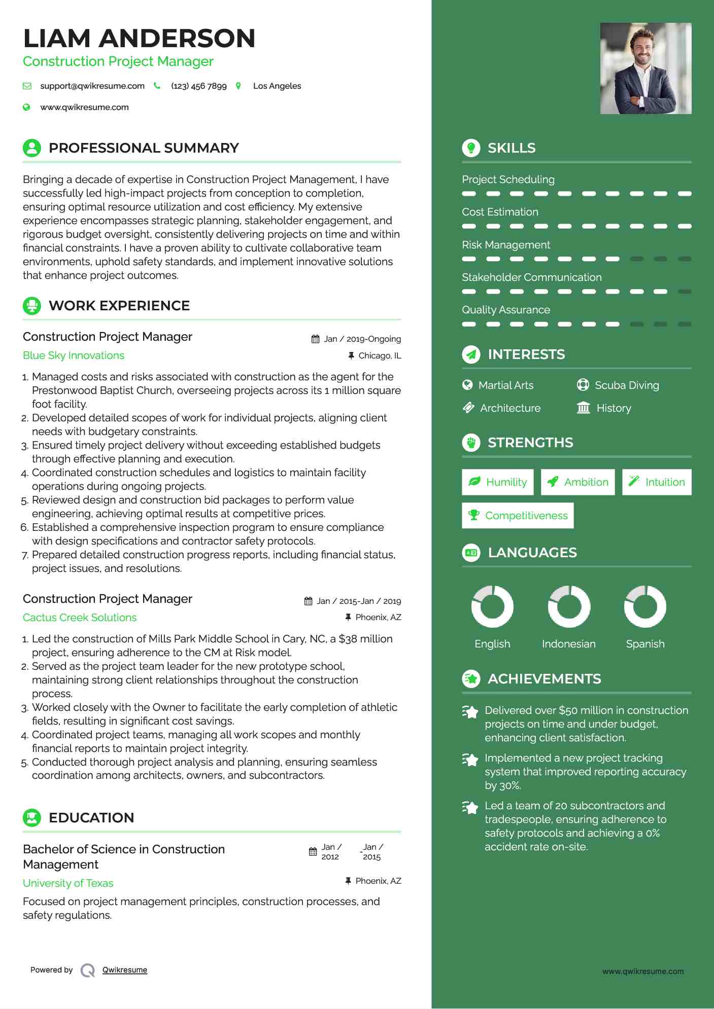 Construction Project Manager Resume Samples QwikResume