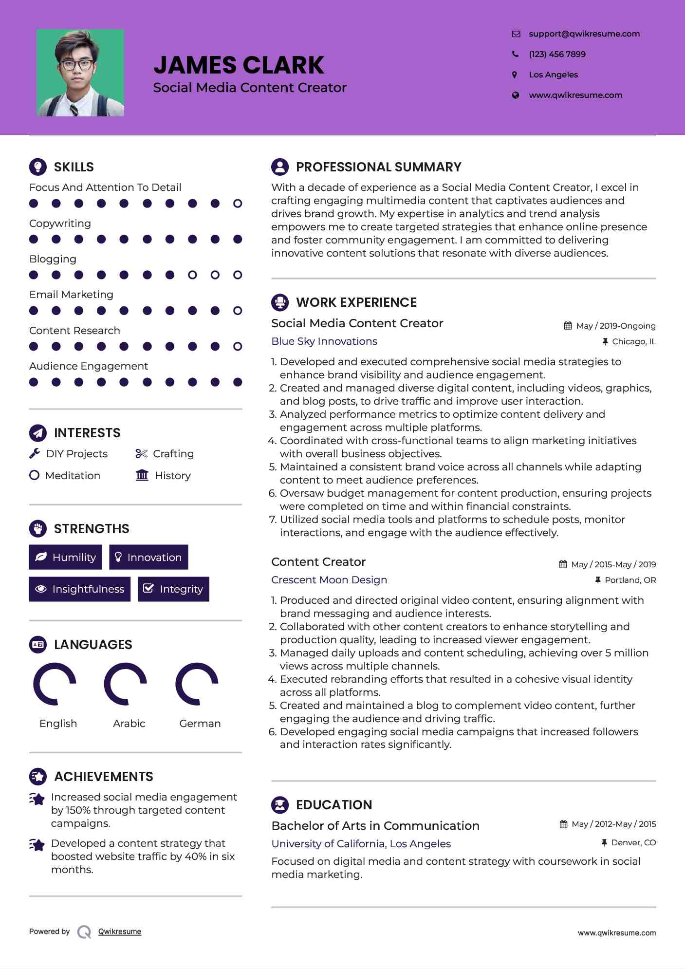 Content Creator Resume Sample