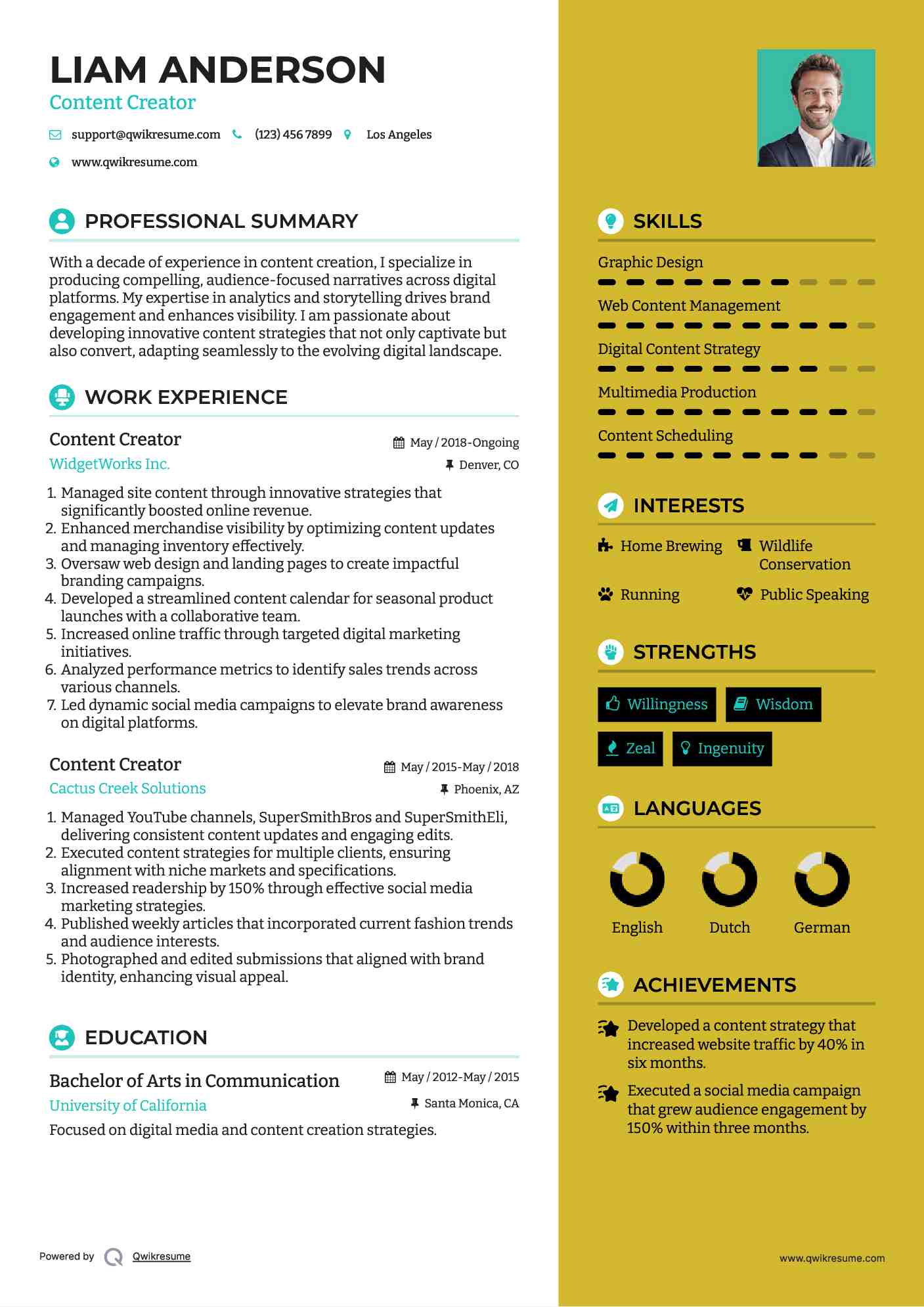 Content Creator Resume Template