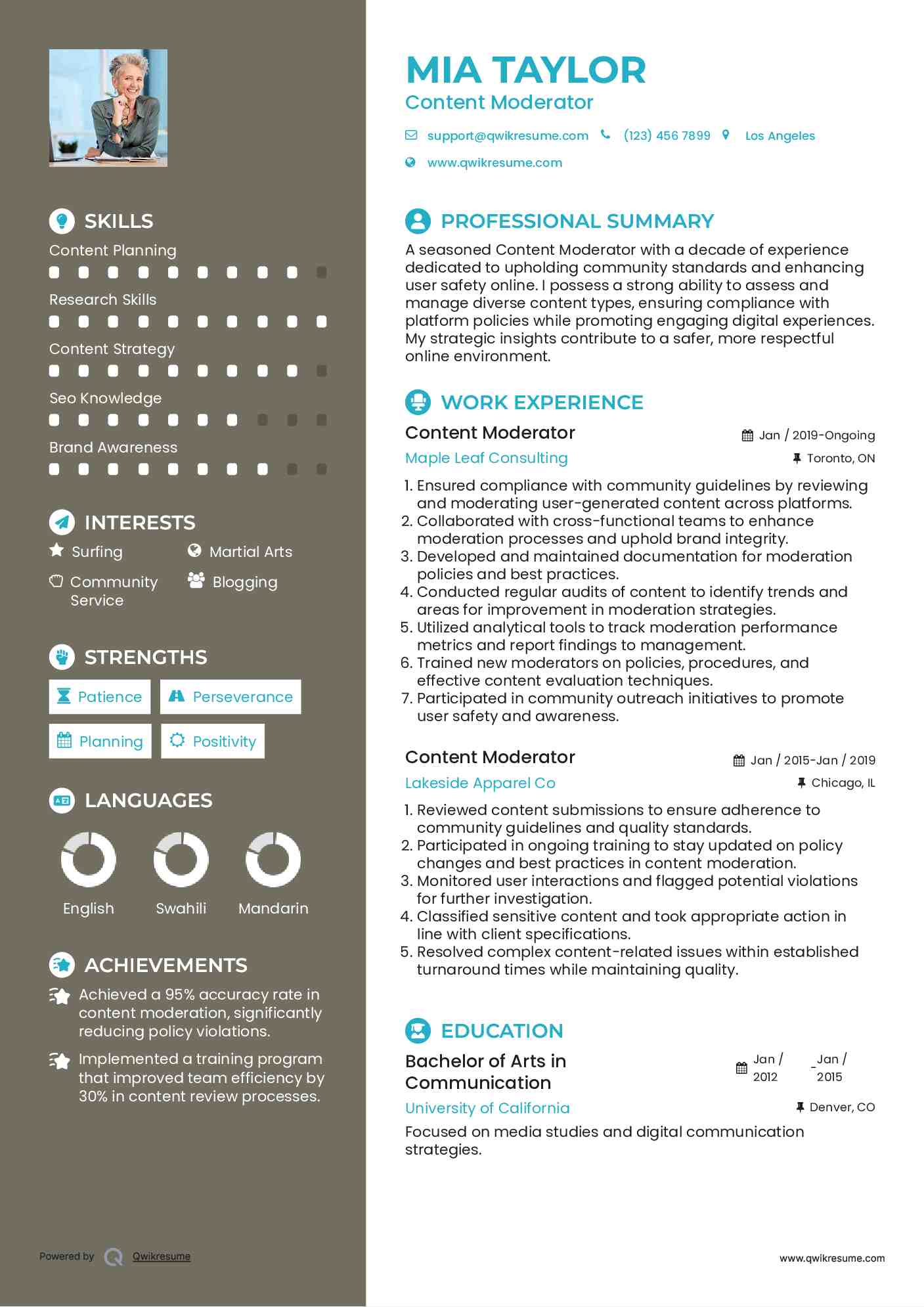Content Moderator Resume Samples QwikResume