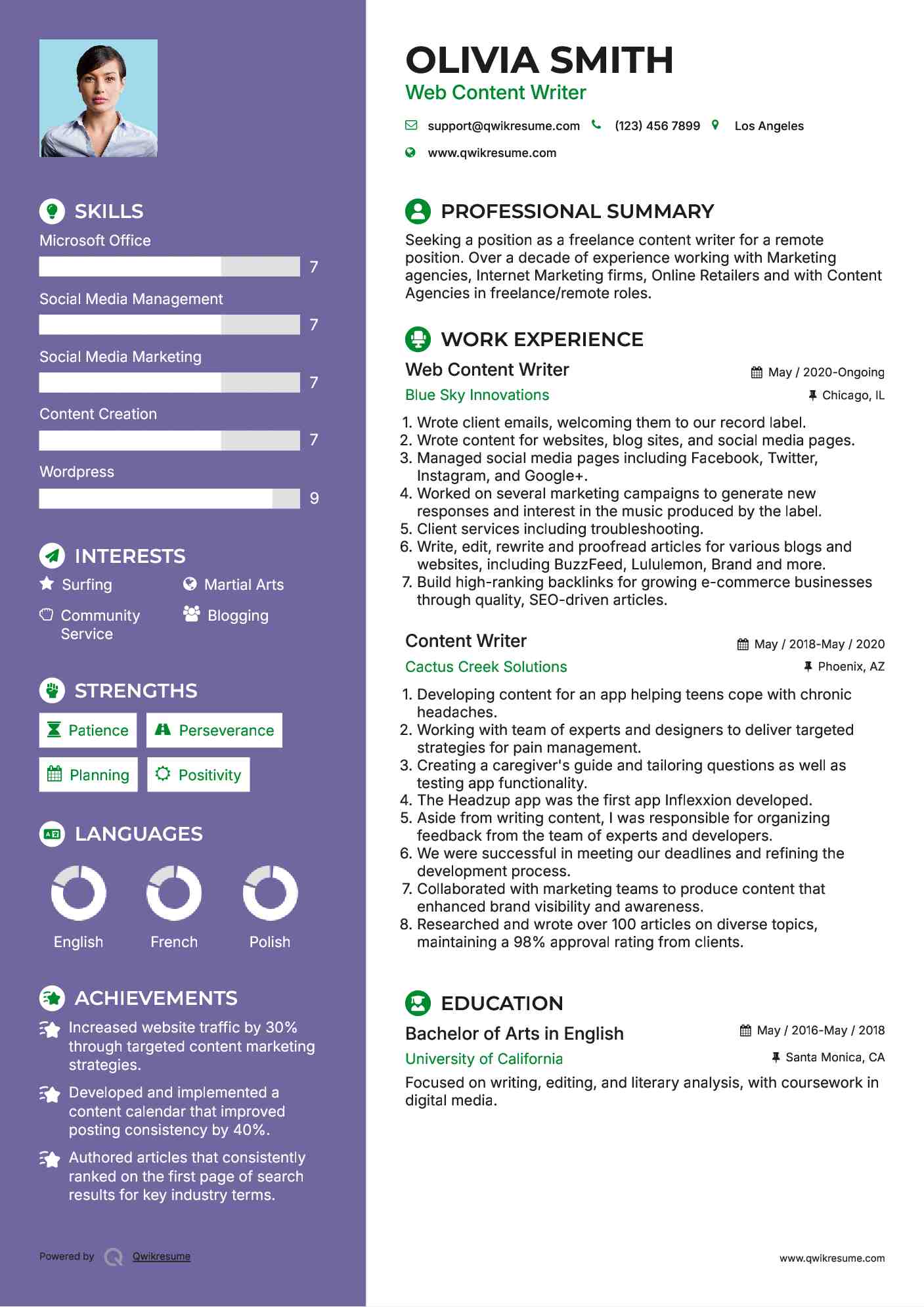 Content Writer Resume Samples QwikResume
