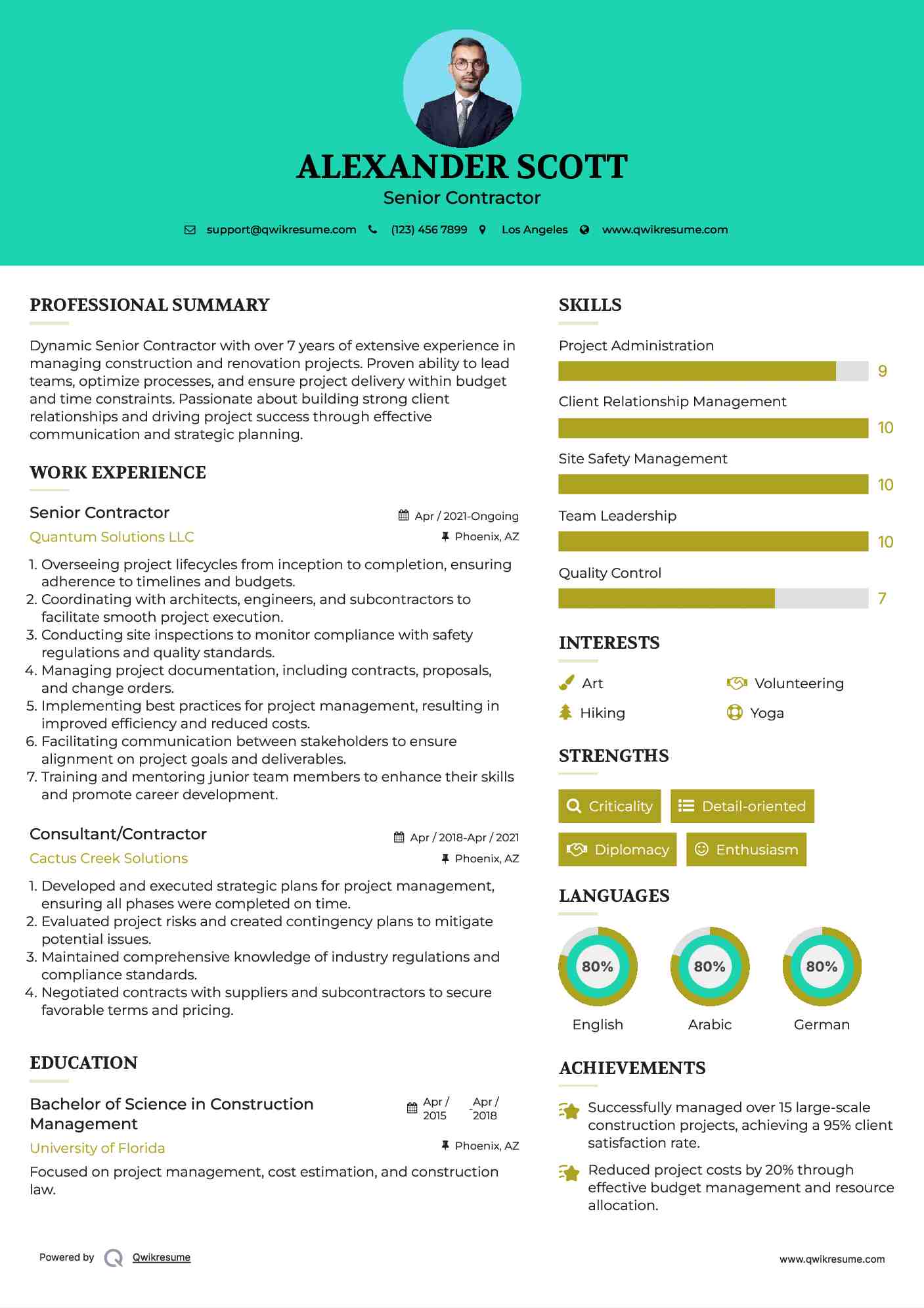 Contractor Resume Samples QwikResume
