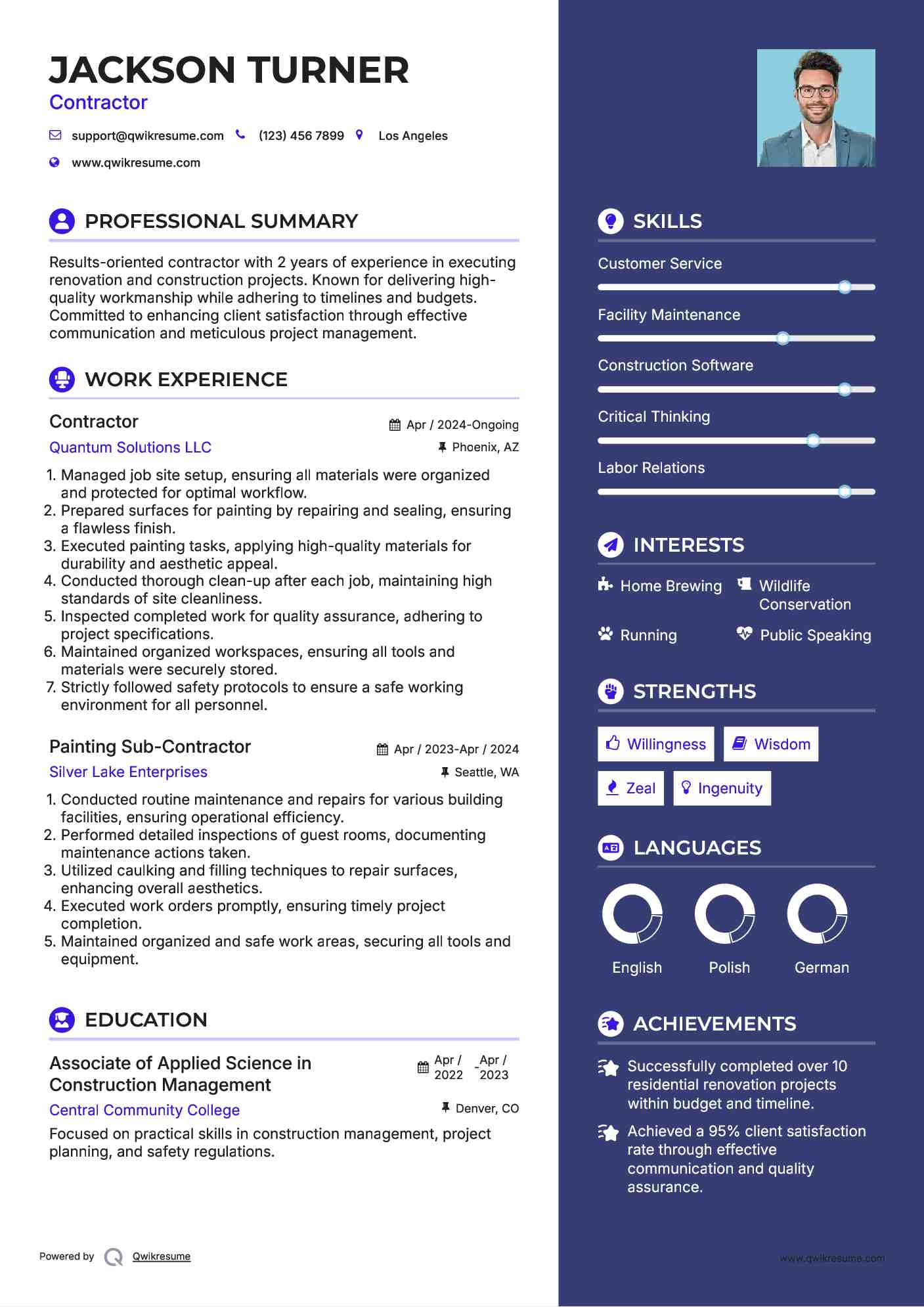 Contractor Resume Samples QwikResume