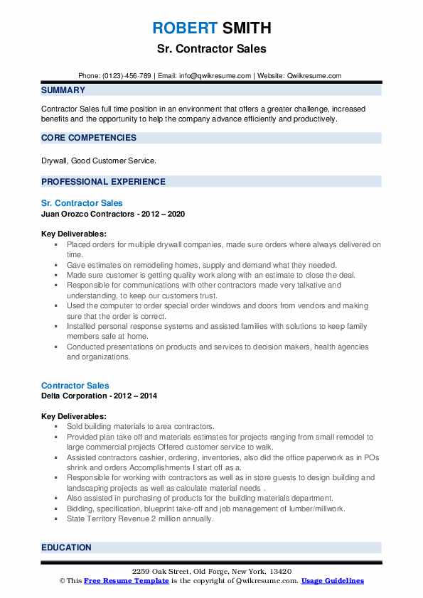 Construction Sales Resume Examples