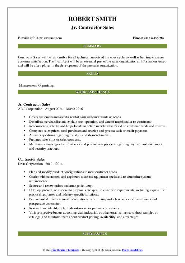 Construction Sales Resume Examples