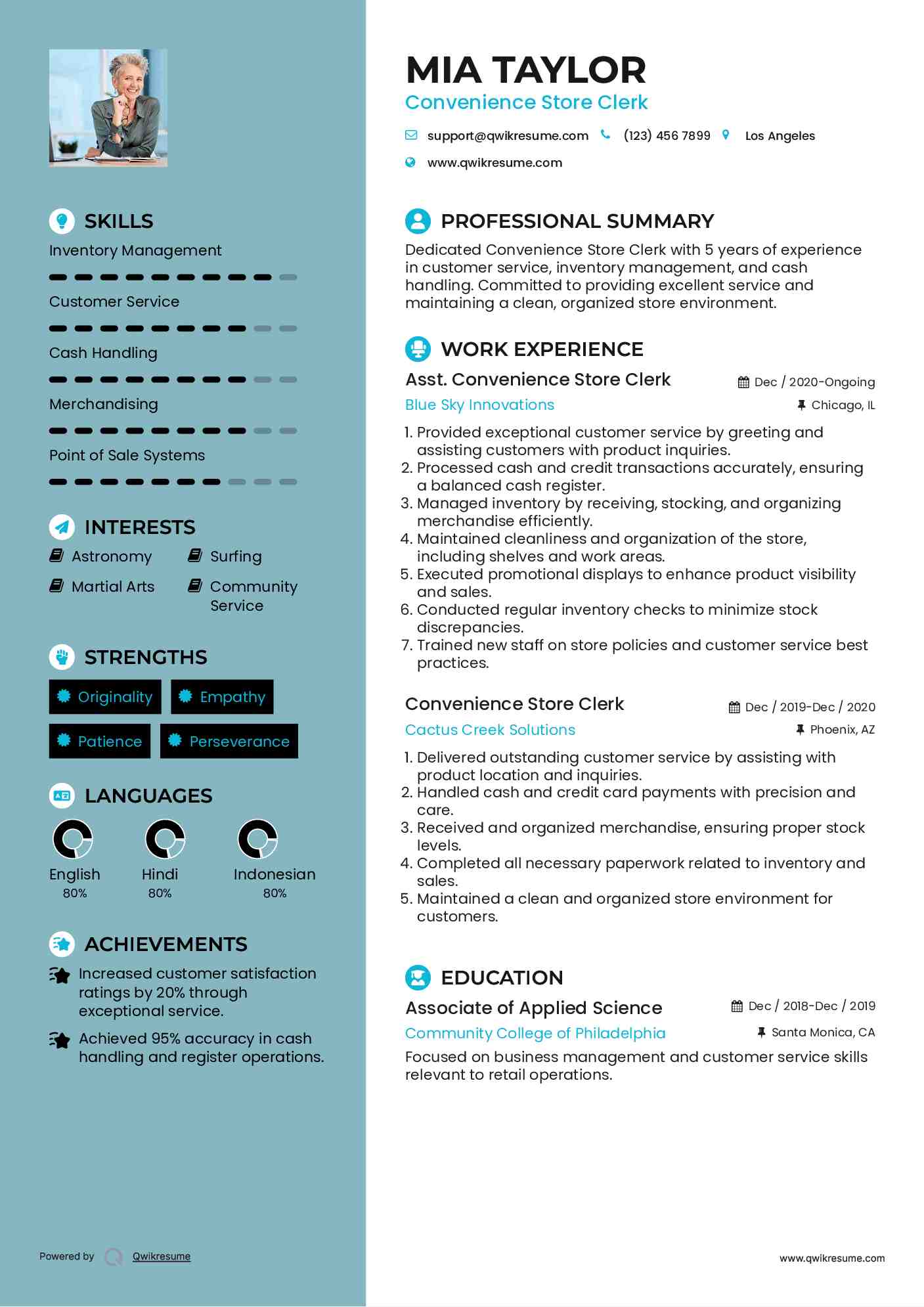 Convenience Store Manager Resume Sample