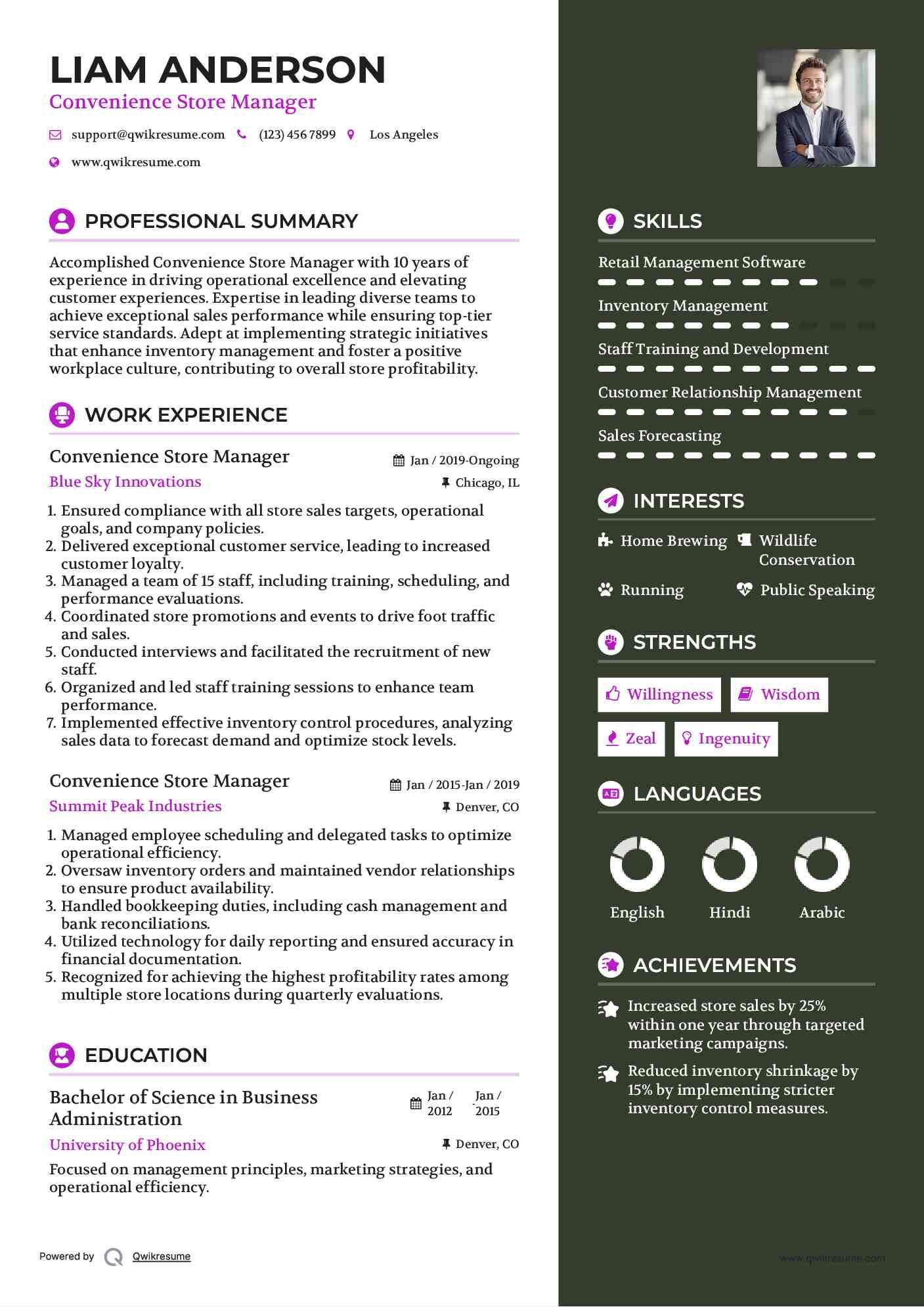 Convenience Store Manager Resume Samples QwikResume