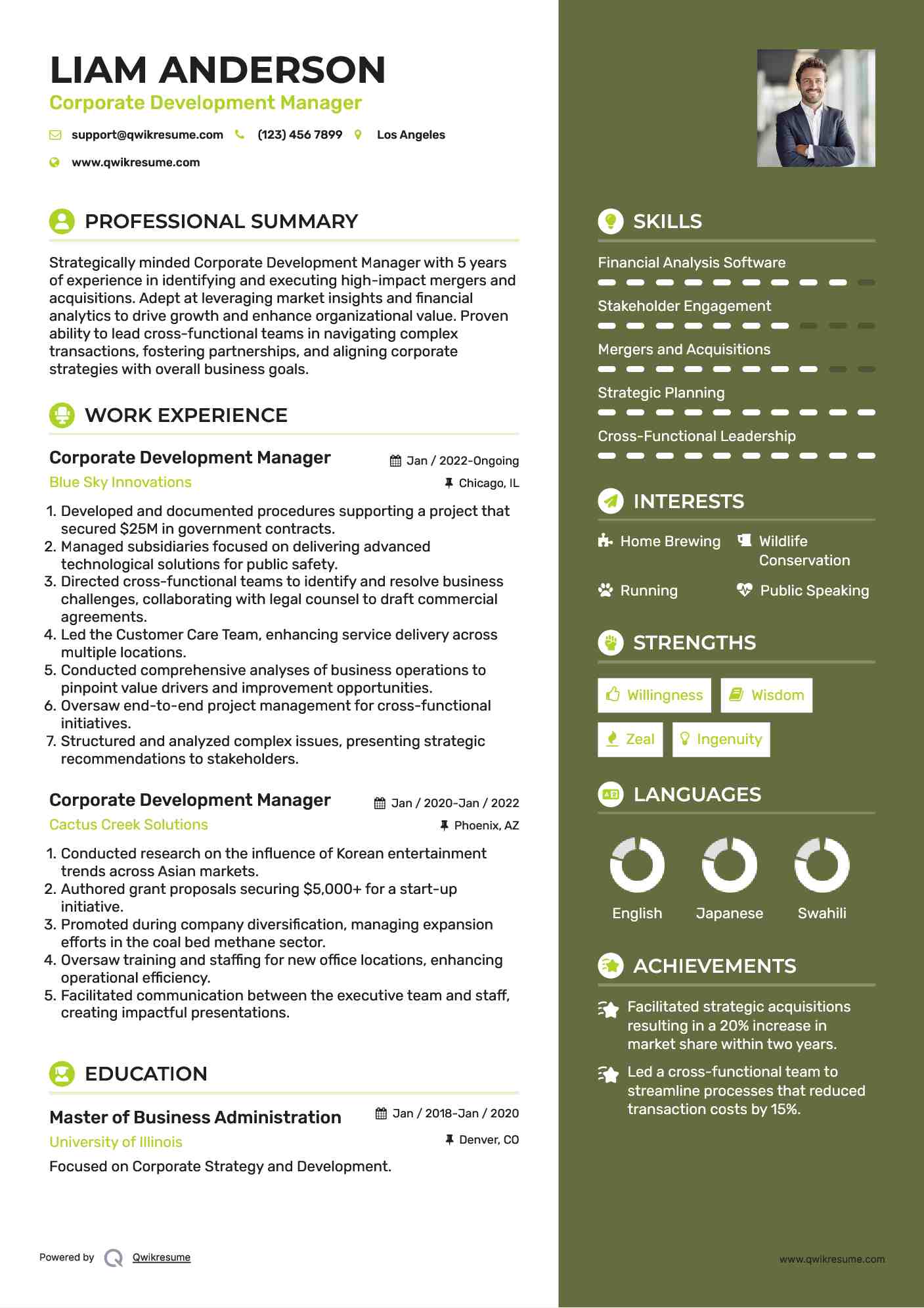 Corporate Development Manager Resume Samples QwikResume