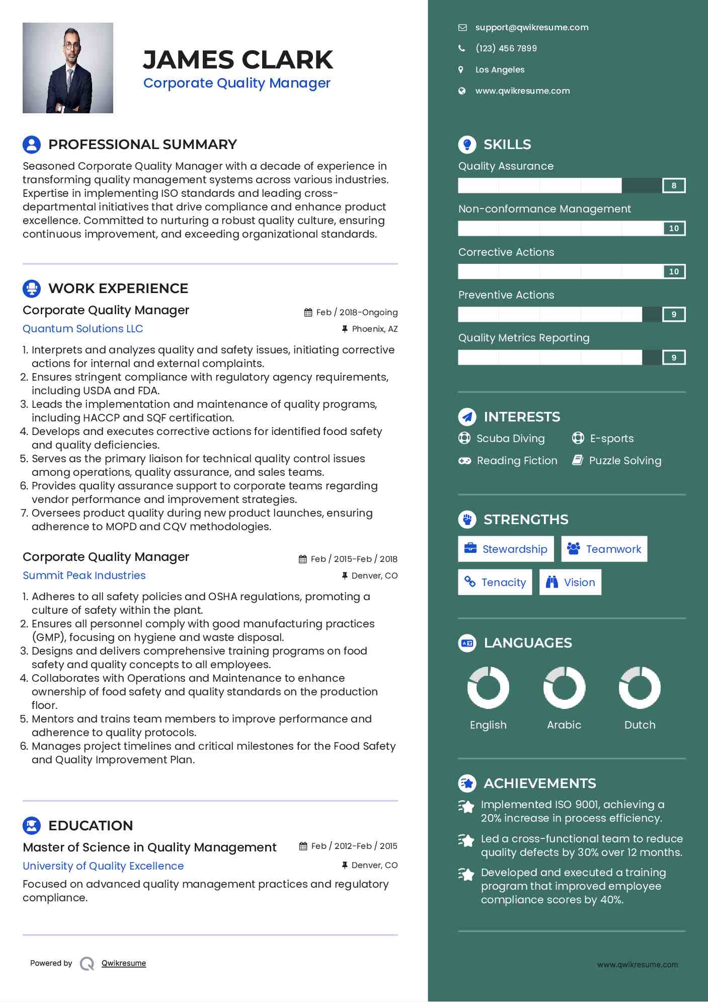 Quality Manager Resume Sample Pdf QA Manager Resume Samples 