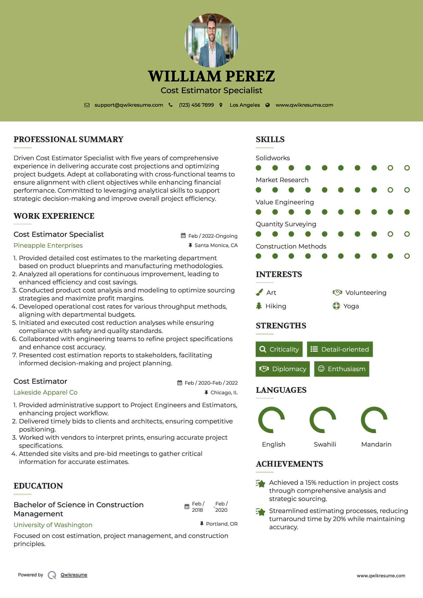 cost-estimator-resume-samples-qwikresume