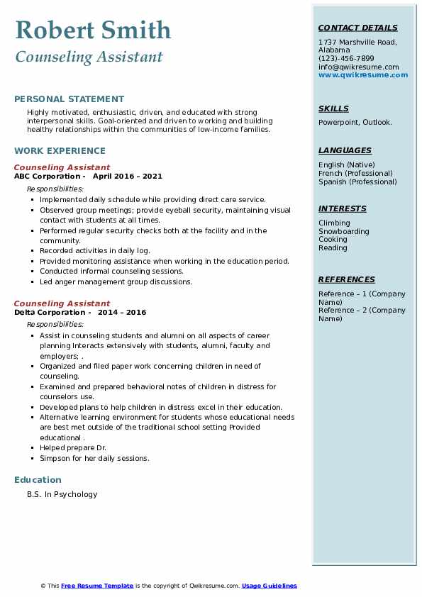 Counseling Assistant Resume Samples | QwikResume